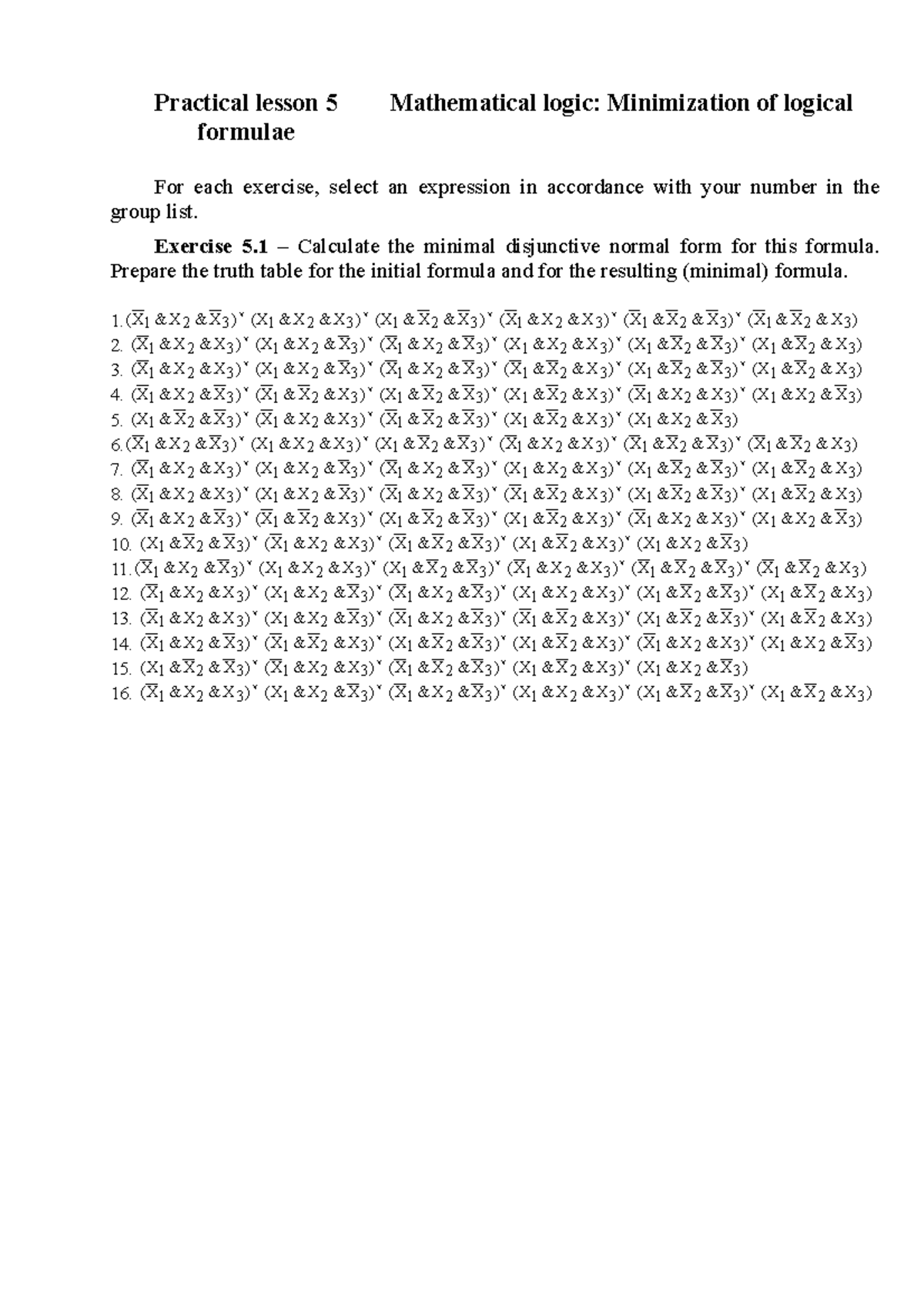 MMIP 6 Pract Minimization - Practical lesson 5Mathematical logic ...