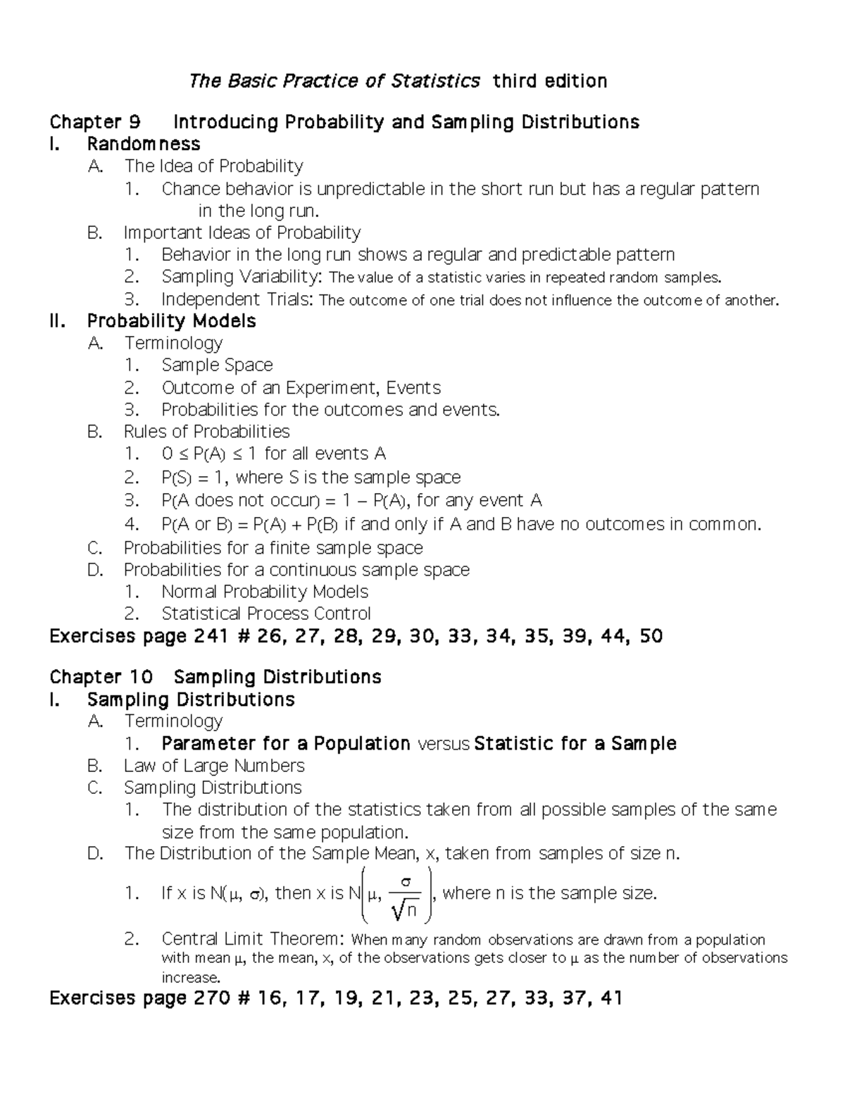 BPSChap 9-10 3rd ed summary - The Basic Practice of Statistics third ...