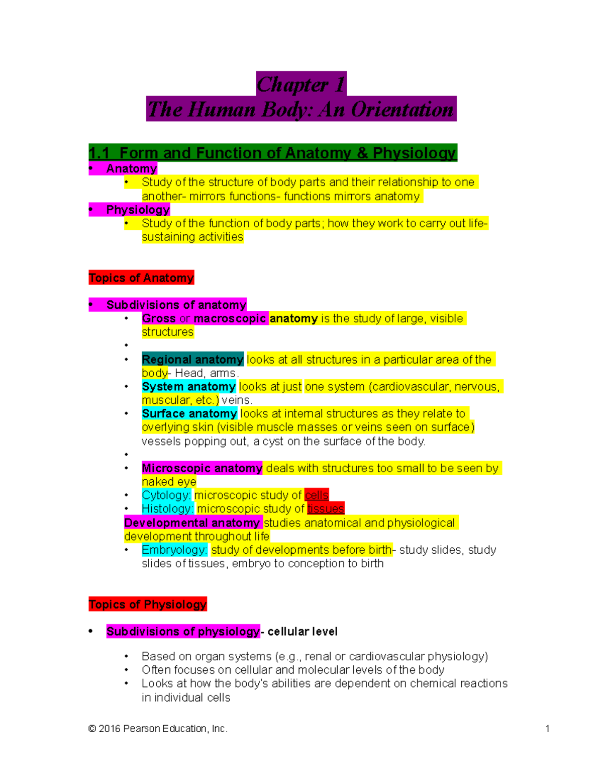 Ch. 1 Lecture Outline - Chapter 1 The Human Body: An Orientation 1 Form ...