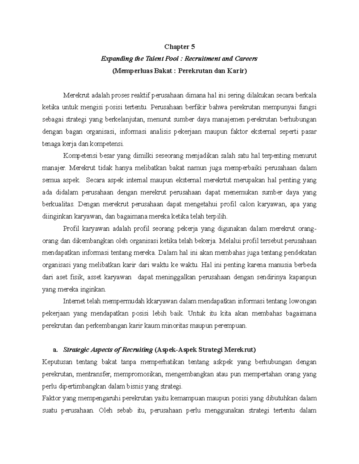 Chapter 5 MSDM (Recruitmen dan Karir) - Chapter 5 Expanding the Talent Pool : Recruitment and ...