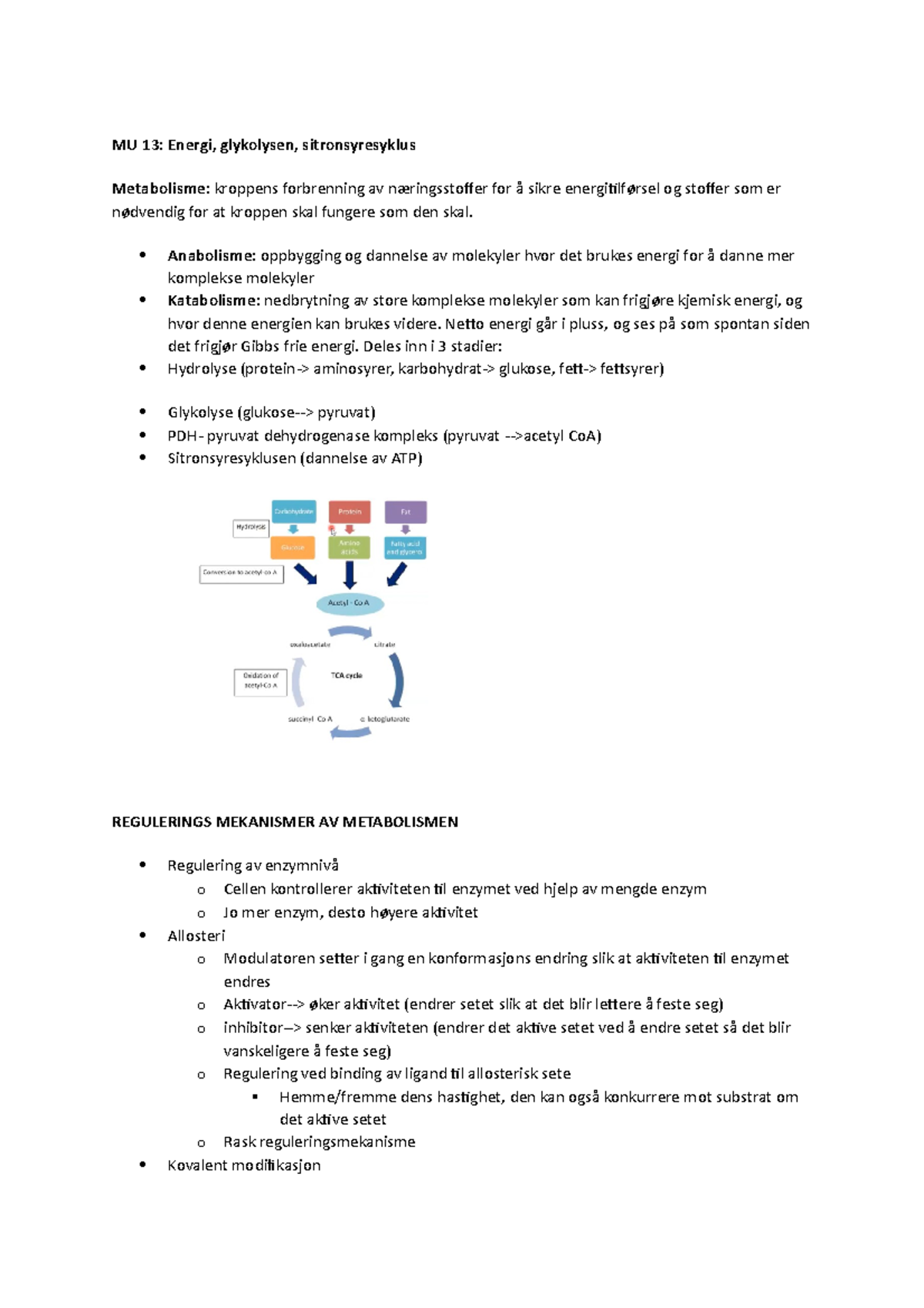 Metabolismen MU13 MU14 og MU15 - MU 13: Energi, glykolysen ...