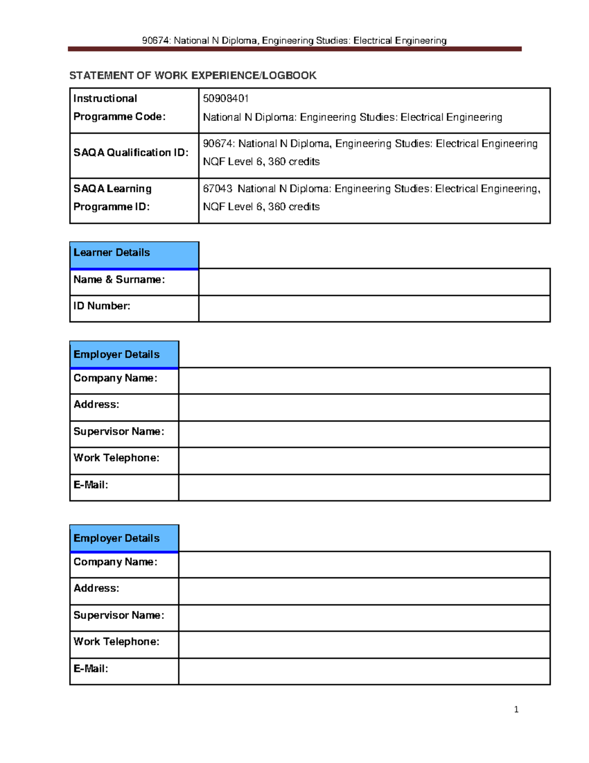67043 National N Diploma Engineering Studies. Electrical Engineering ...