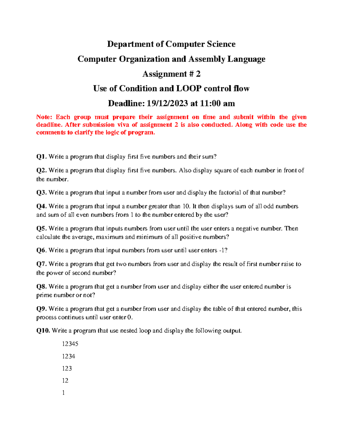 Assignment 2 COAL - Department of Computer Science Computer Organization and Assembly Language ...