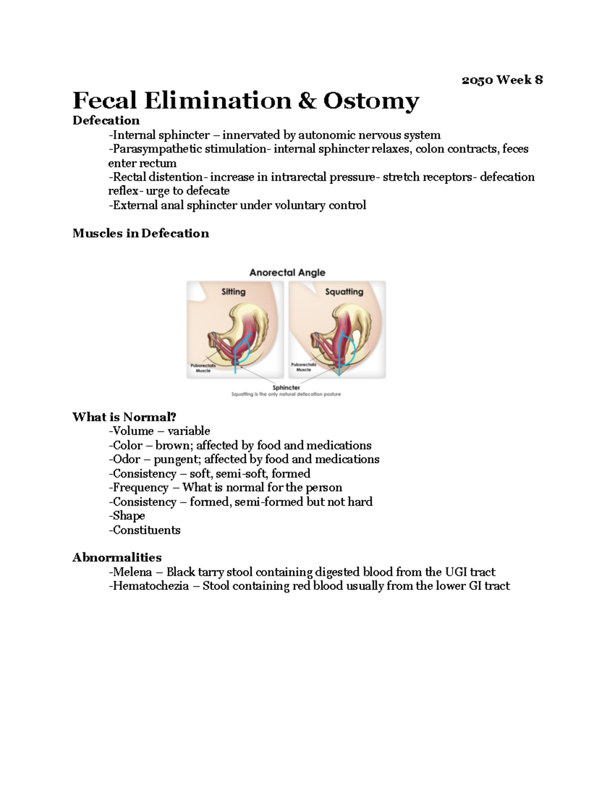 2050 Bowel Outline - 2050 Week 8 Fecal Elimination & Ostomy Defecation ...
