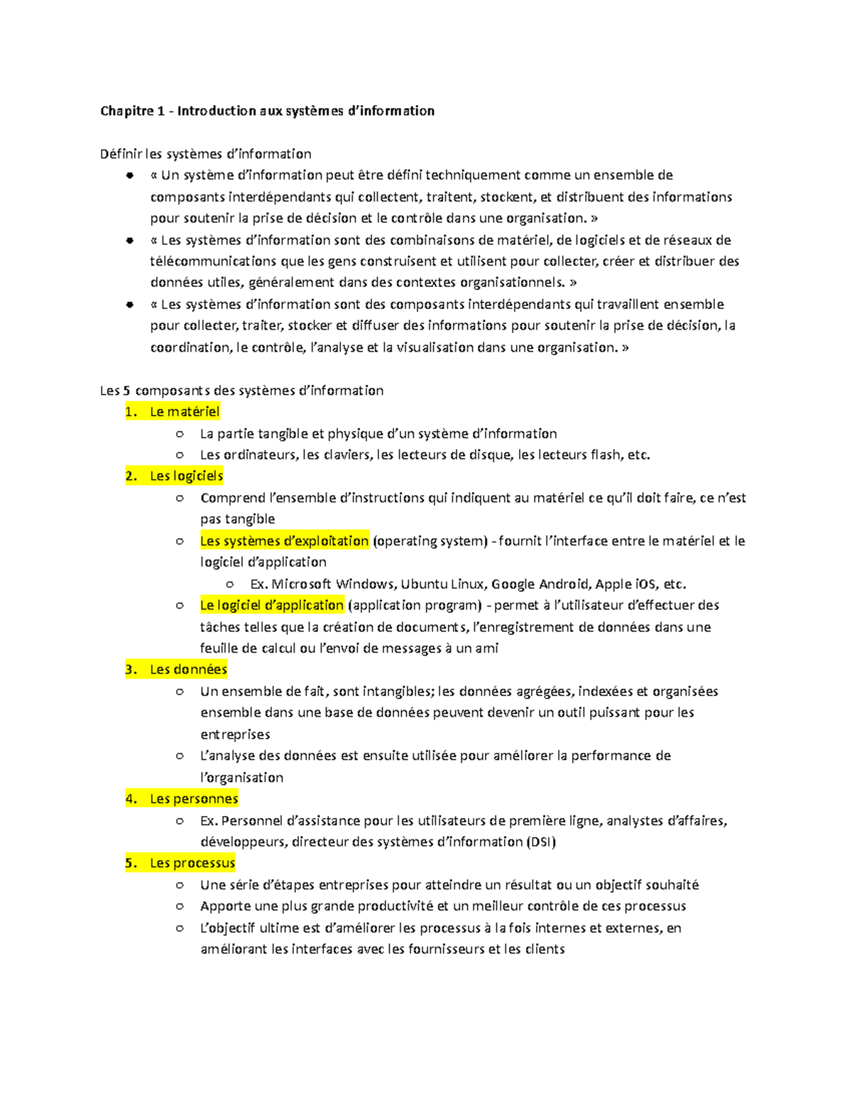 Chapitre 1 - Introduction aux systèmes d’information - Chapitre 1 - Introduction aux systèmes ...