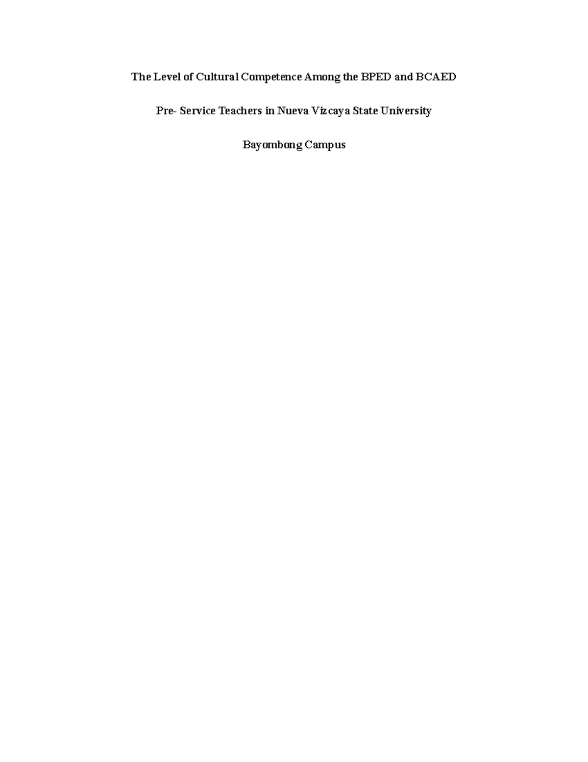 The Level of Cultural Competence Among the BPED and Bcaed( Research ...