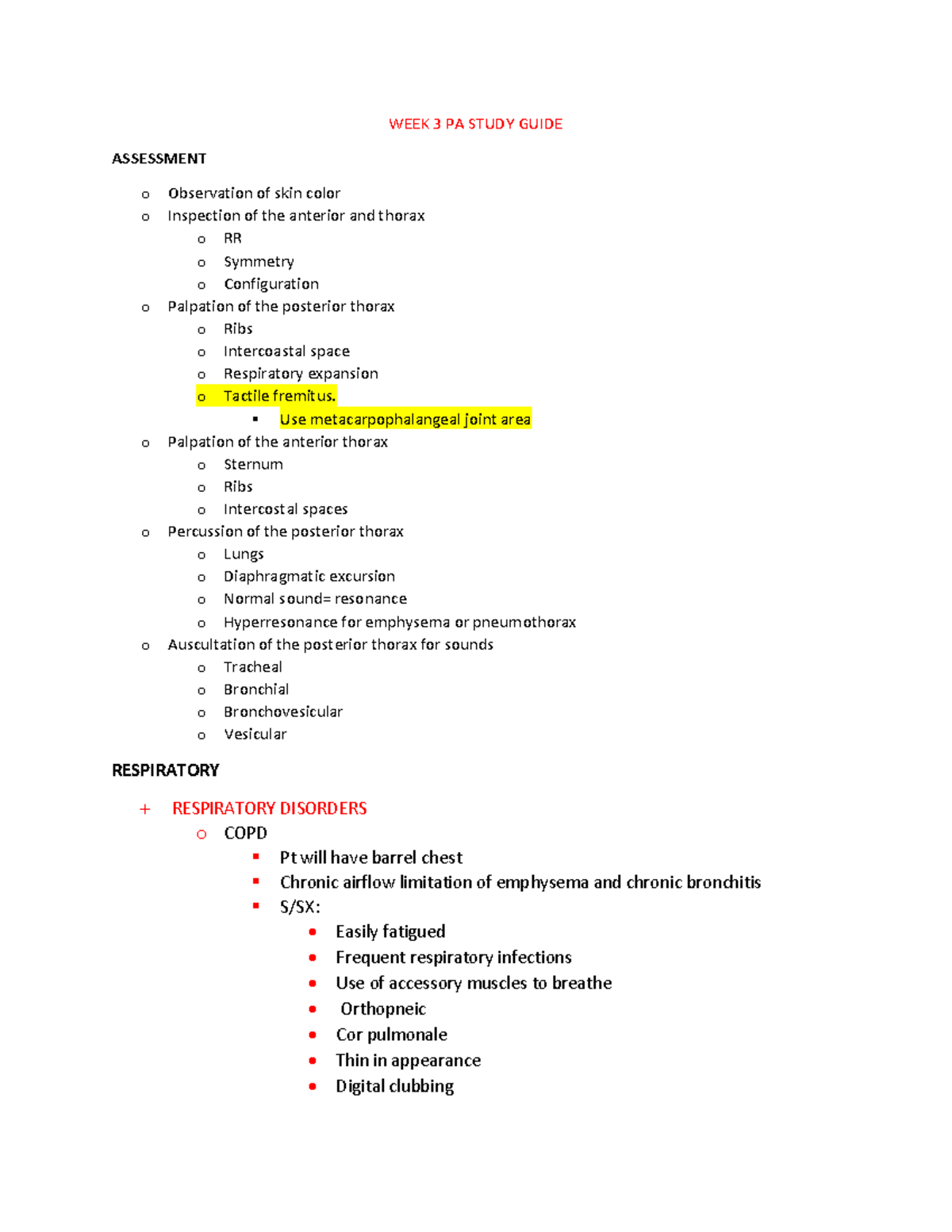 Week 3 PA study guide - WEEK 3 PA STUDY GUIDE ASSESSMENT o Observation ...