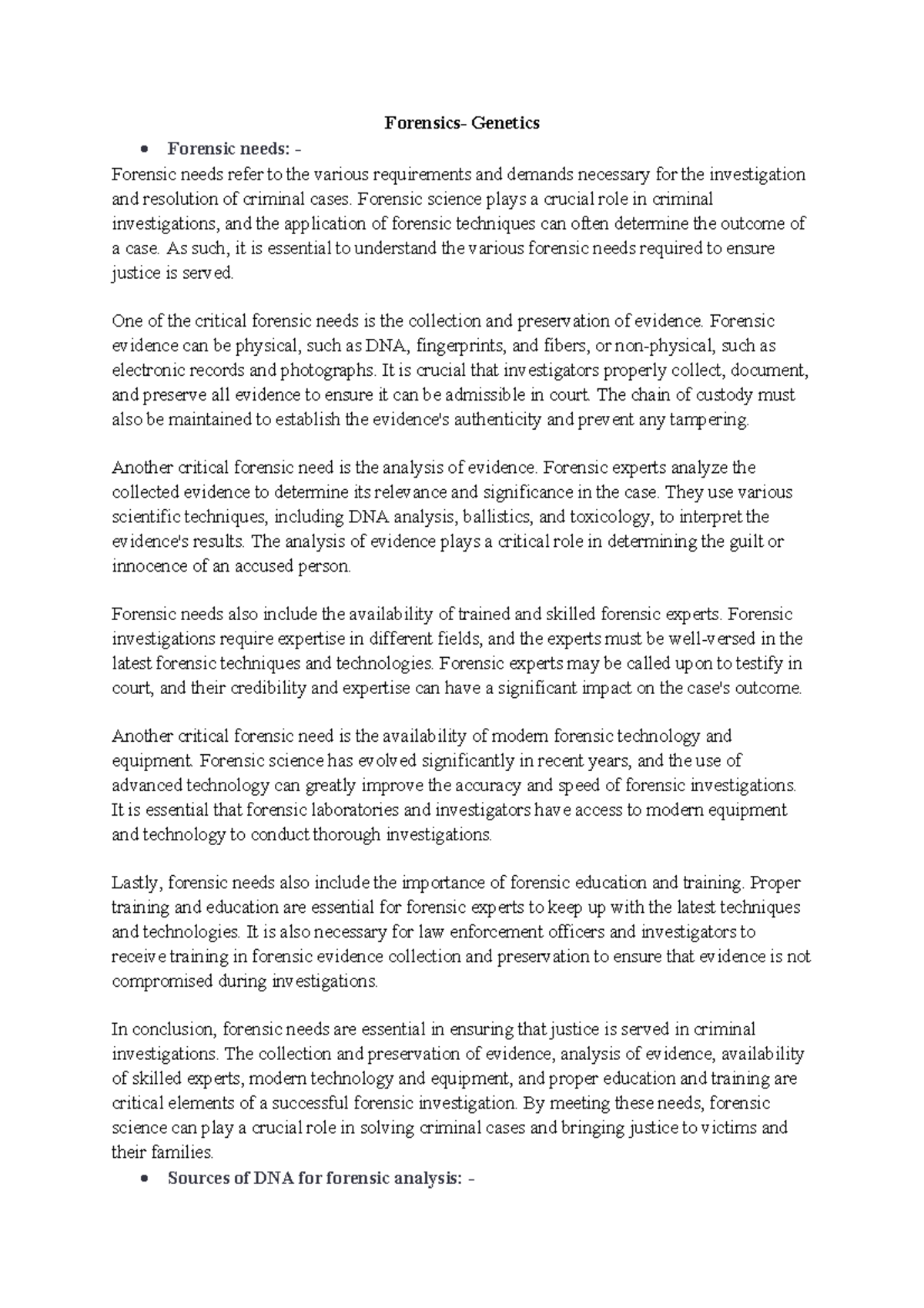 Forensics 1 - Forensics- Genetics Forensic needs: - Forensic needs ...