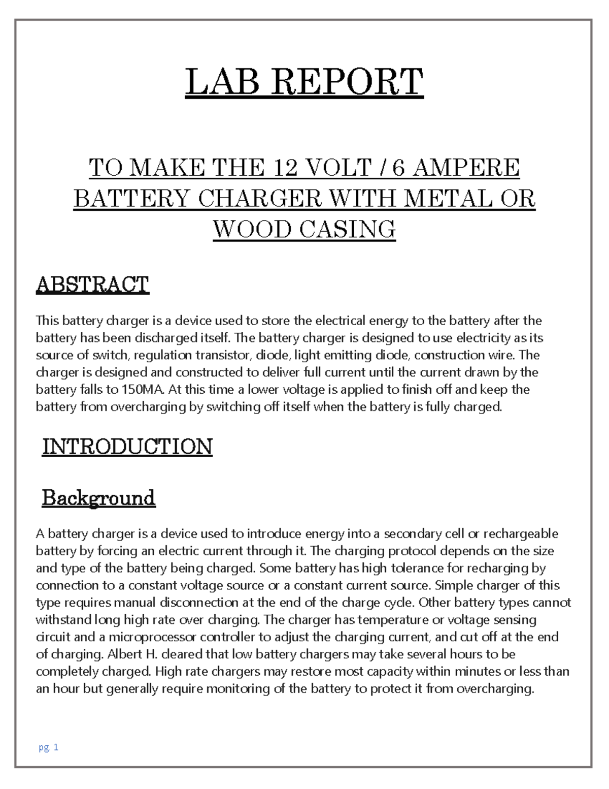 LAB Report - To build a transformer that can charge a battery upto 12 V ...