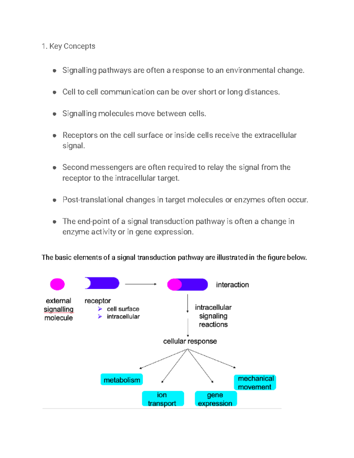 Biochem 28 29 30 - lecture notes - ####### 1. Key Concepts Signalling ...
