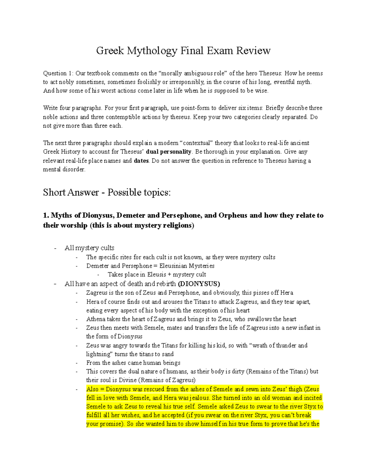 Greek Mythology Final Exam Review Notes - Greek Mythology Final Exam ...