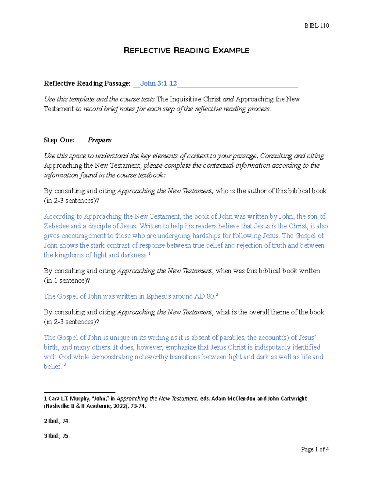 Reflective Reading- John BIBL110 - REFLECTIVE READING EXAMPLE ...