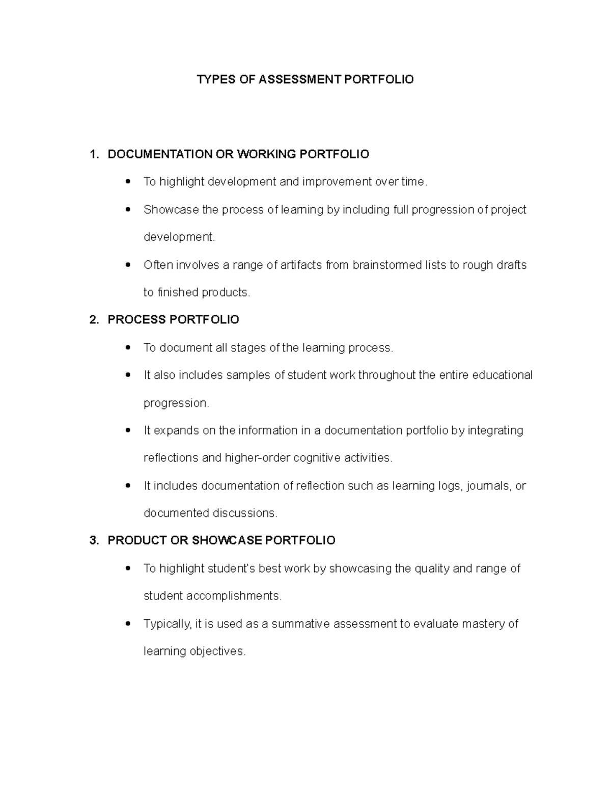 Types Of Assessment Portfolio And Types Of Test According To Format ...