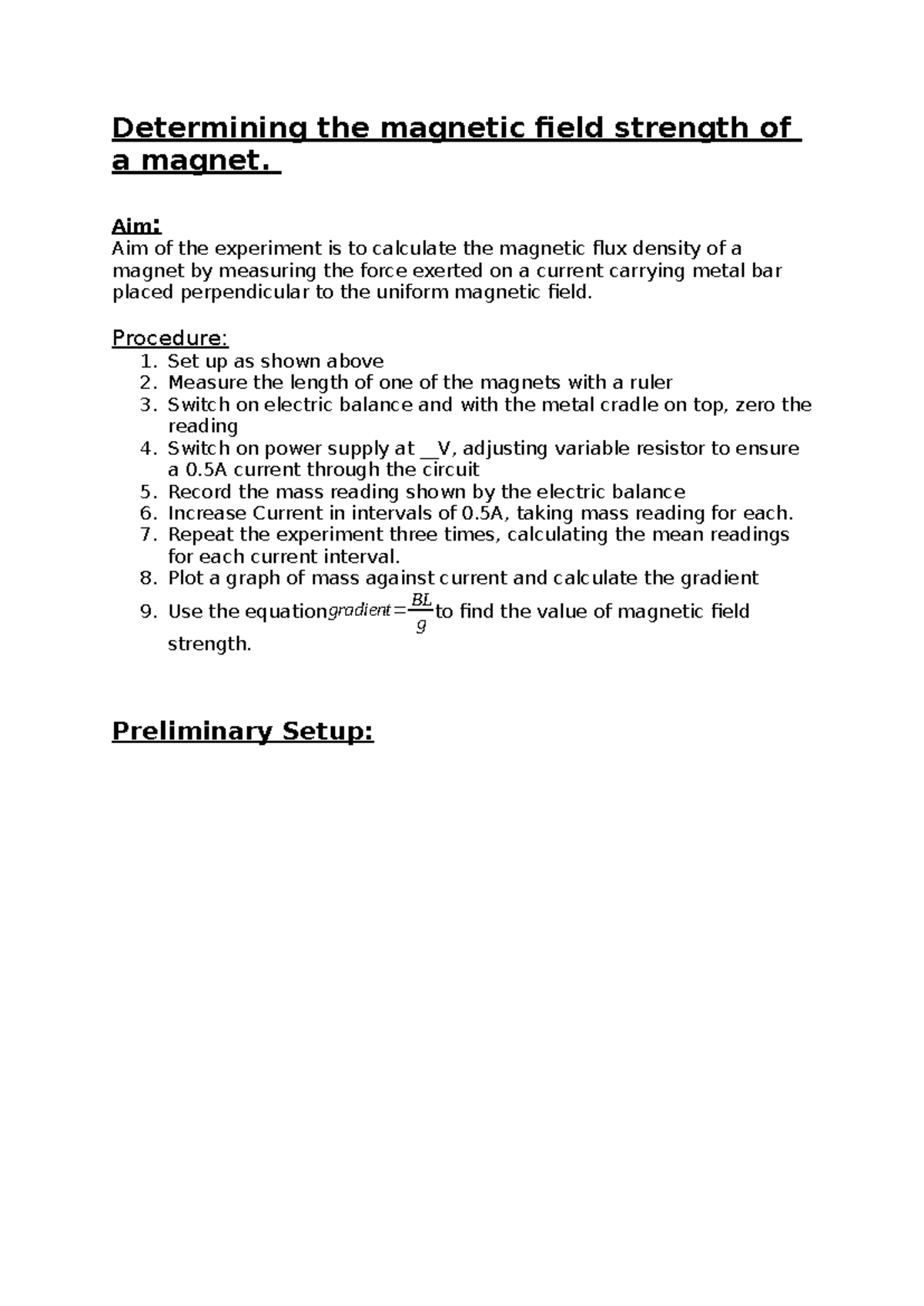 PAG Determining the magnetic field strength fo a magnet - Aim: Aim of ...