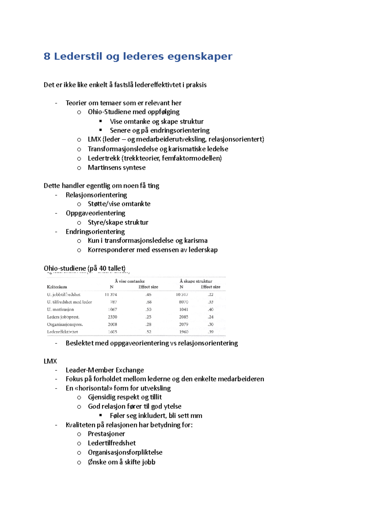 8 Lederstil og lederes egenskaper - Studocu