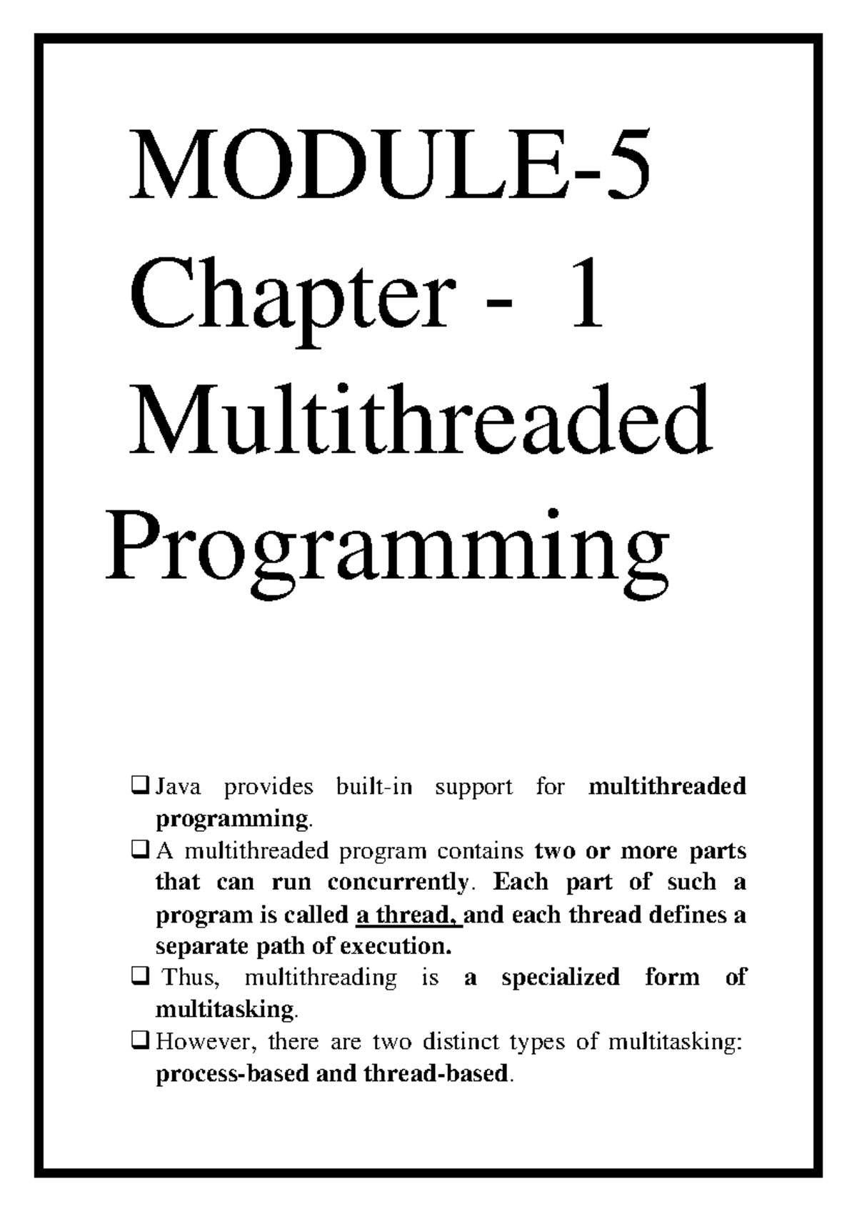 Ewit Ooj 5th Module Notes Module Chapter 1 Multithreaded Programming Java Provides Built In