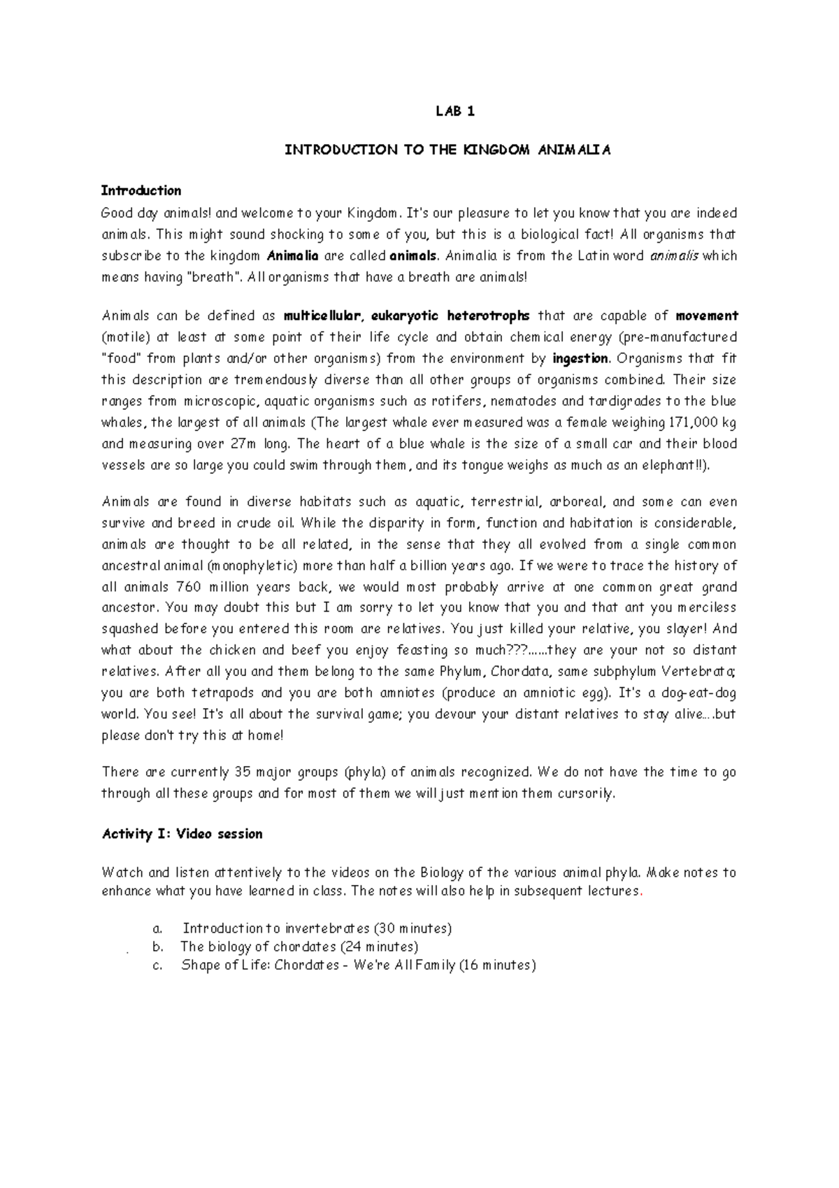 LAB1 LAB2 - Lecture notes 4 - LAB 1 INTRODUCTION TO THE KINGDOM ...