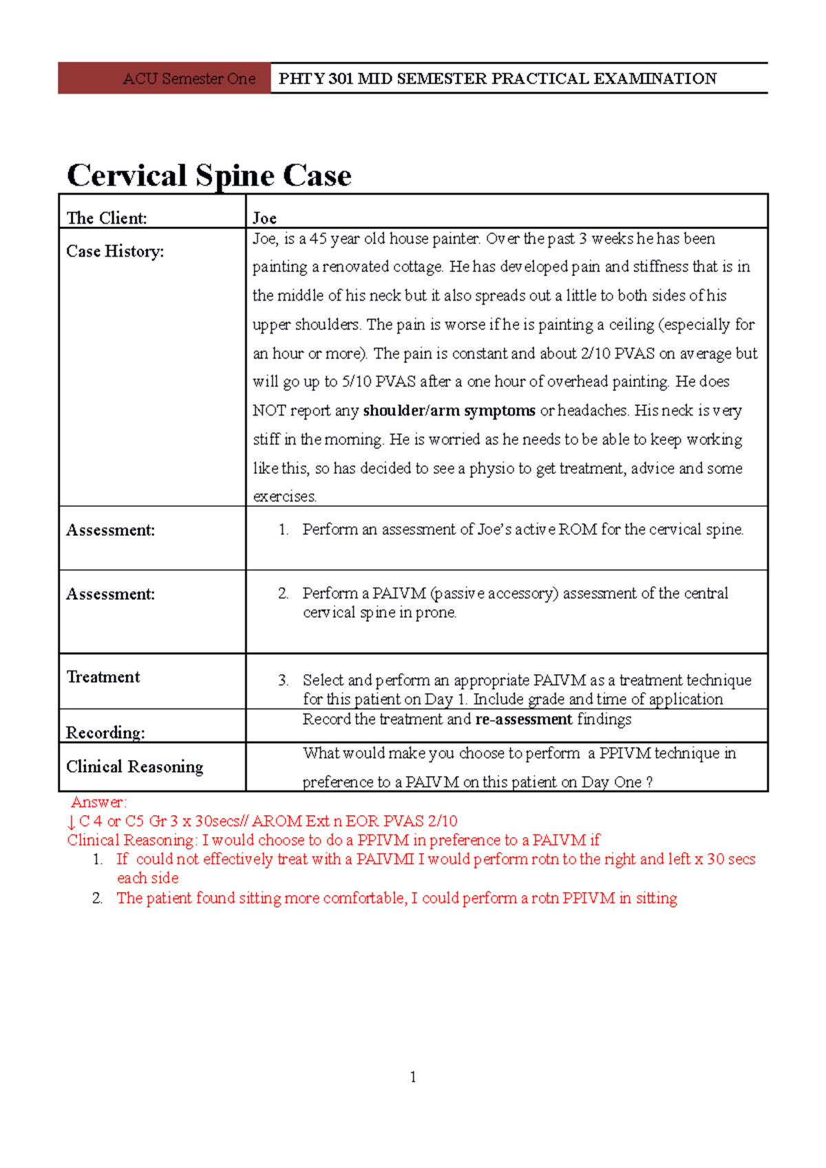 Practice Sample Cervical Spine question with answers - ACU Semester One ...