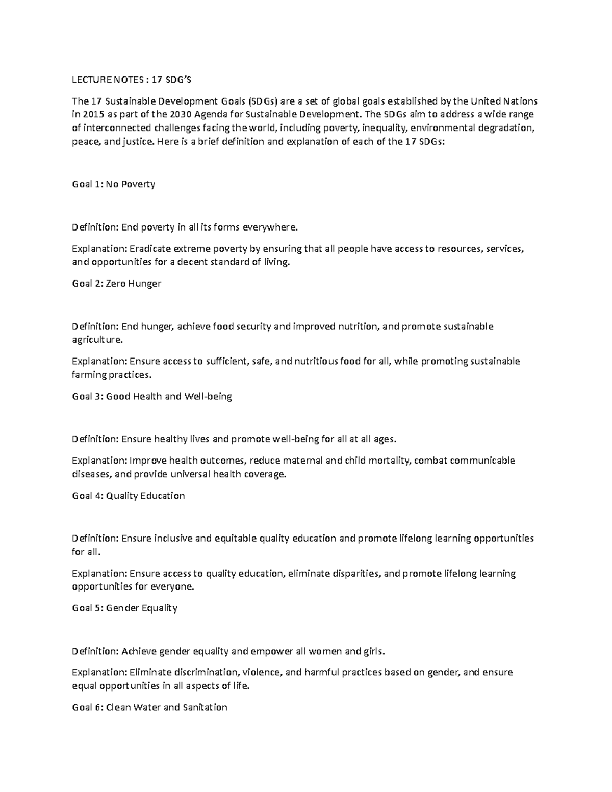 Lecture notes 17 sdg's - lesson - LECTURE NOTES : 17 SDG’S The 17 ...