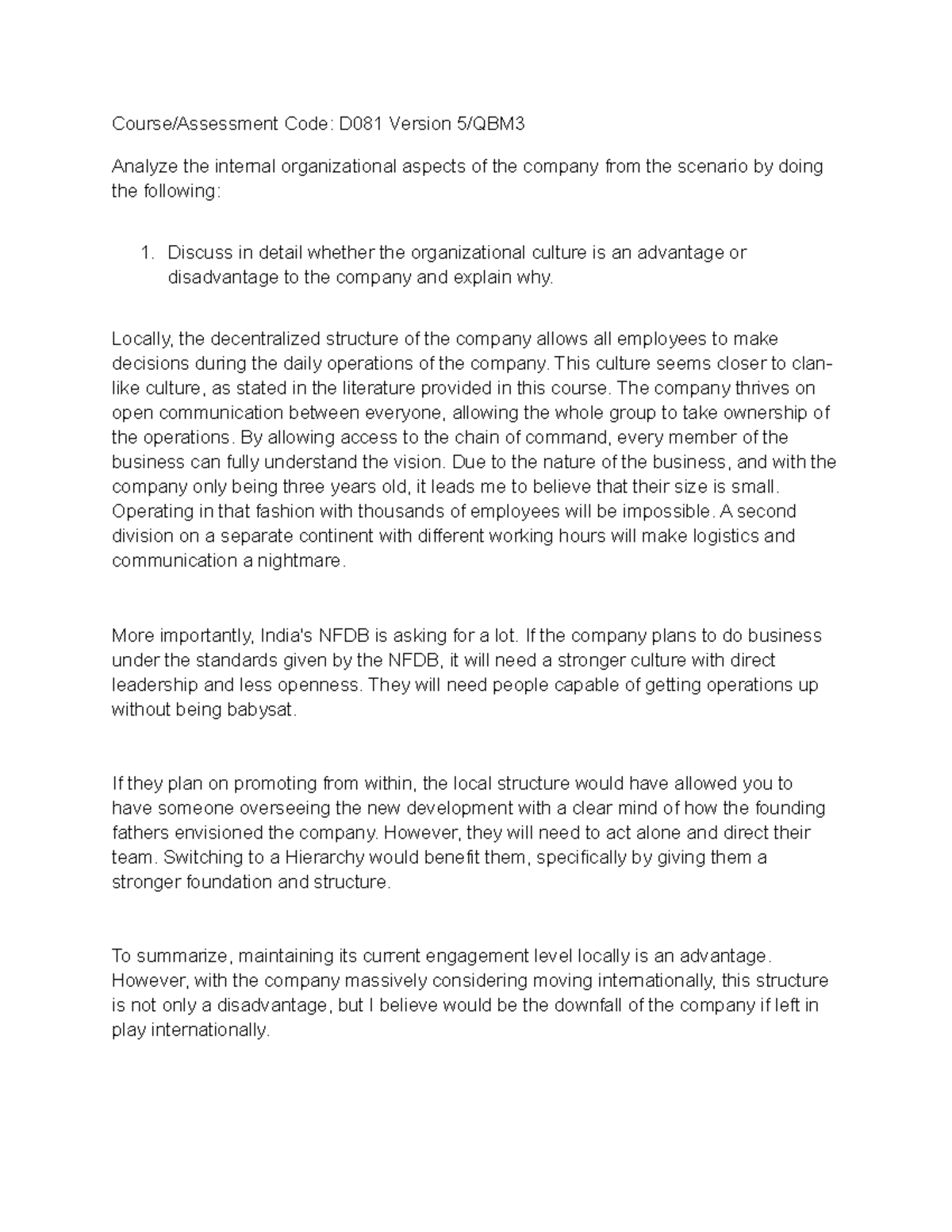 D081 Task 1 - Task 1 - Course/Assessment Code: D081 Version 5/QBM ...