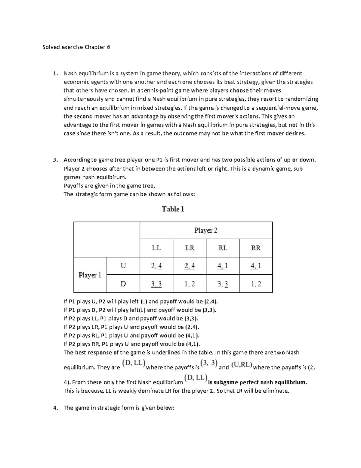 Chapter 6 solved exercise - Solved exercise Chapter 6 Nash equilibrium ...