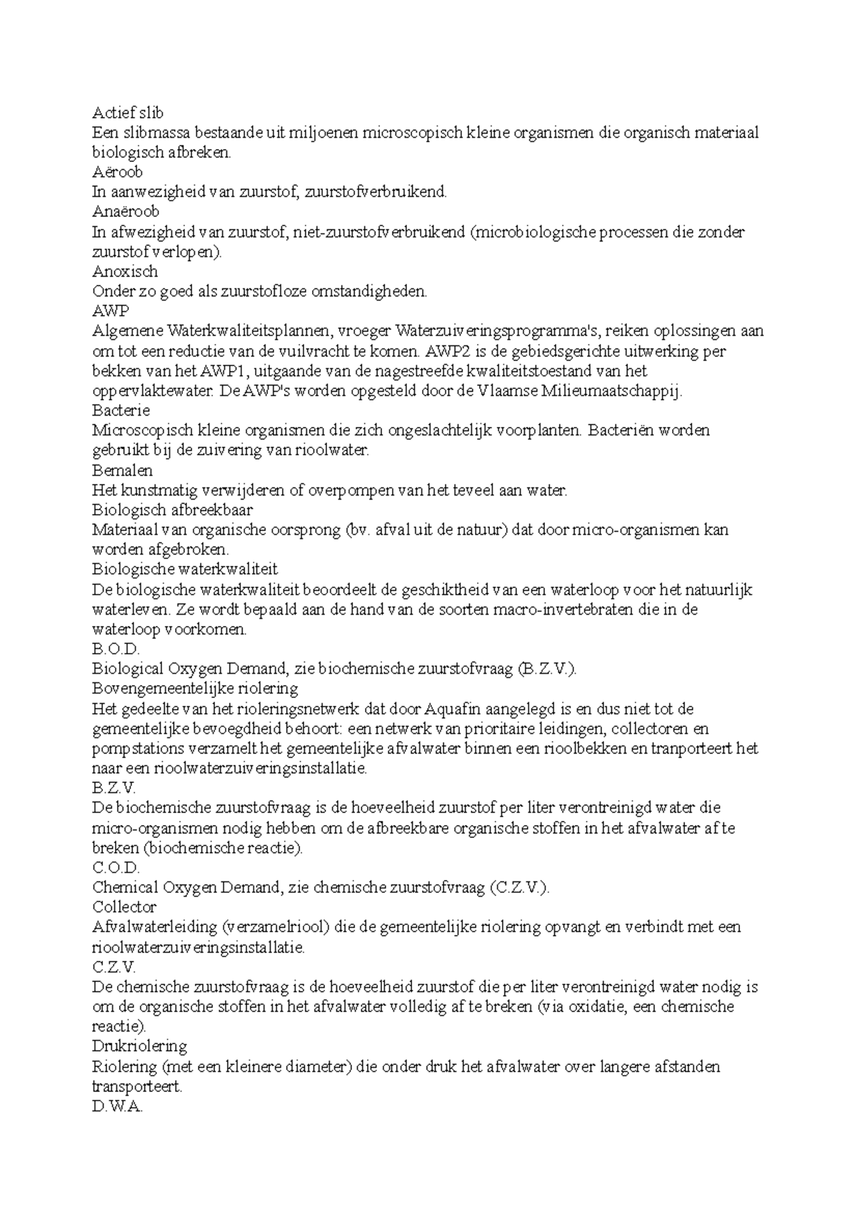 Aquafin vaktermen - ....... - Actief slib Een slibmassa bestaande uit ...