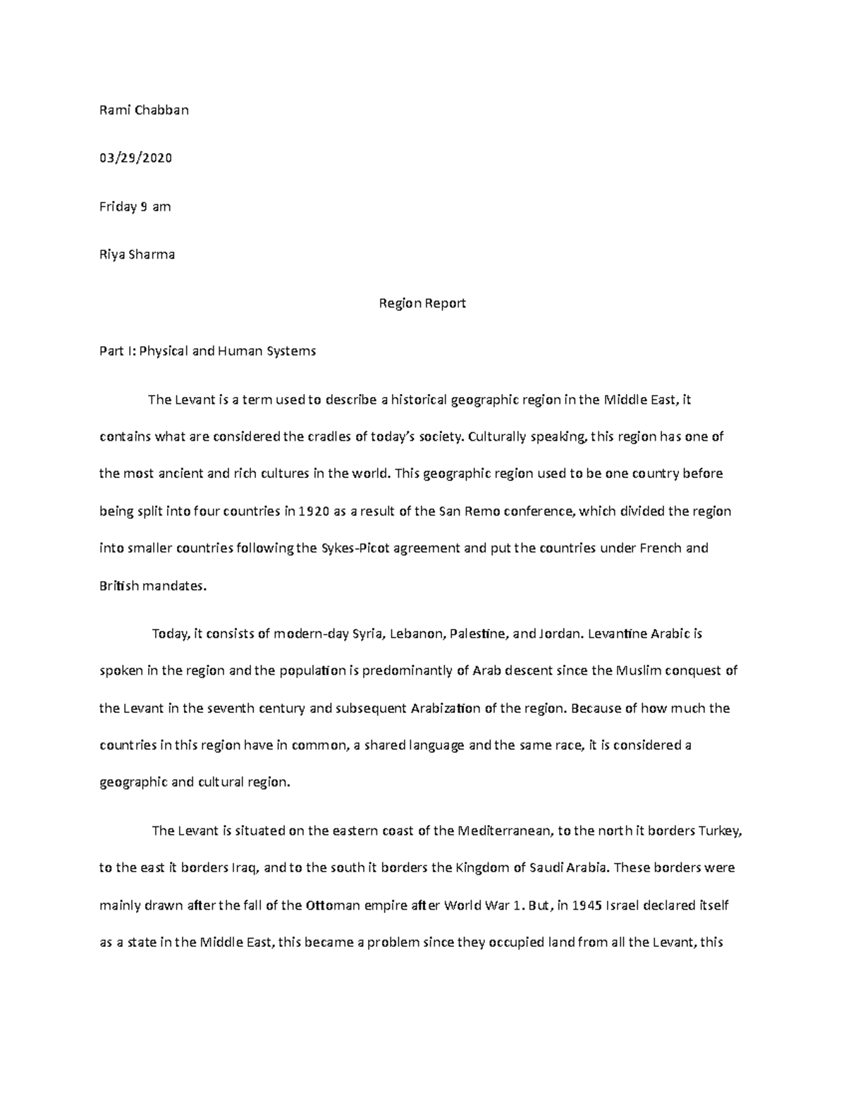 Region Report - Grade: A - Rami Chabban 03/29/ Friday 9 am Riya Sharma ...