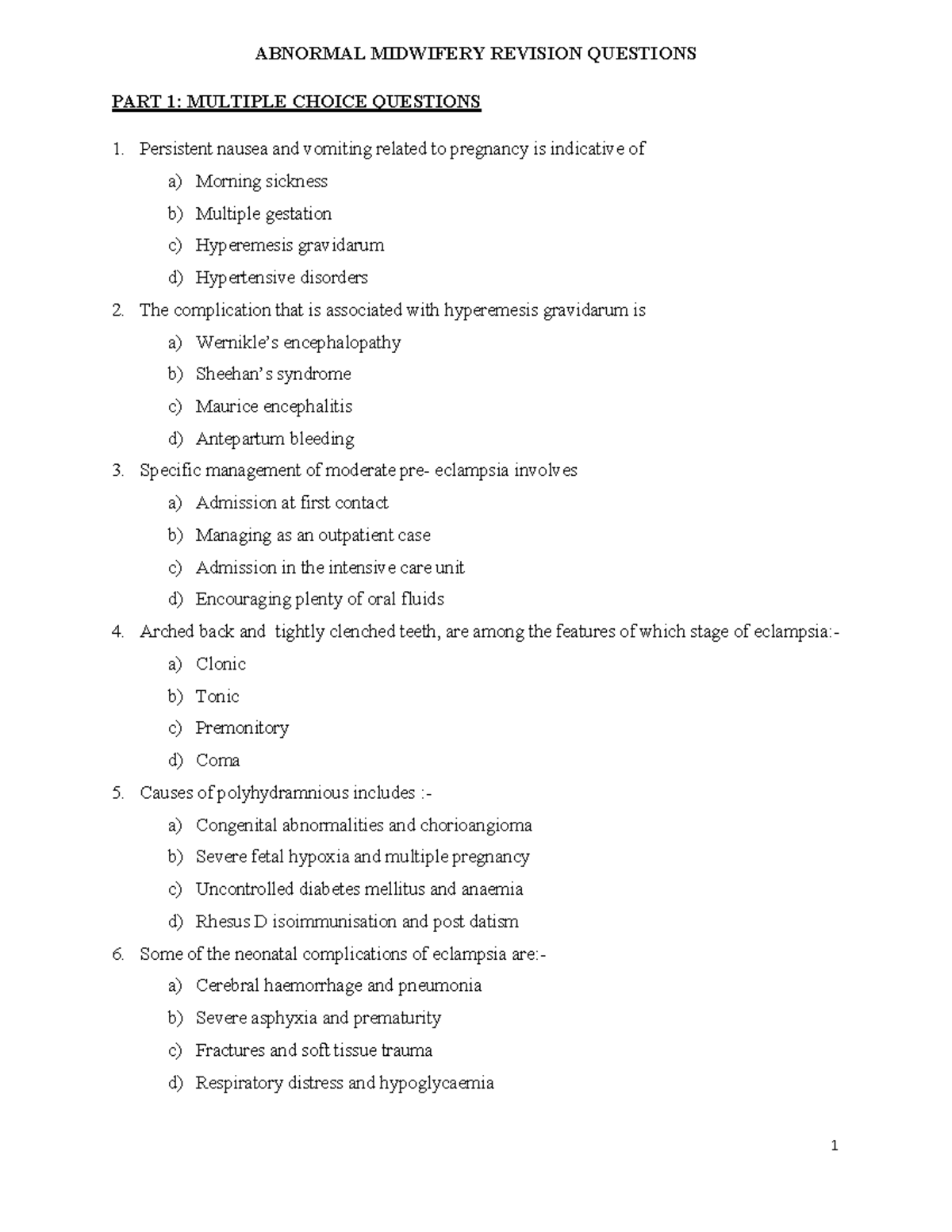 Abnormal midwifery revision questions-1 - ABNORMAL MIDWIFERY REVISION ...