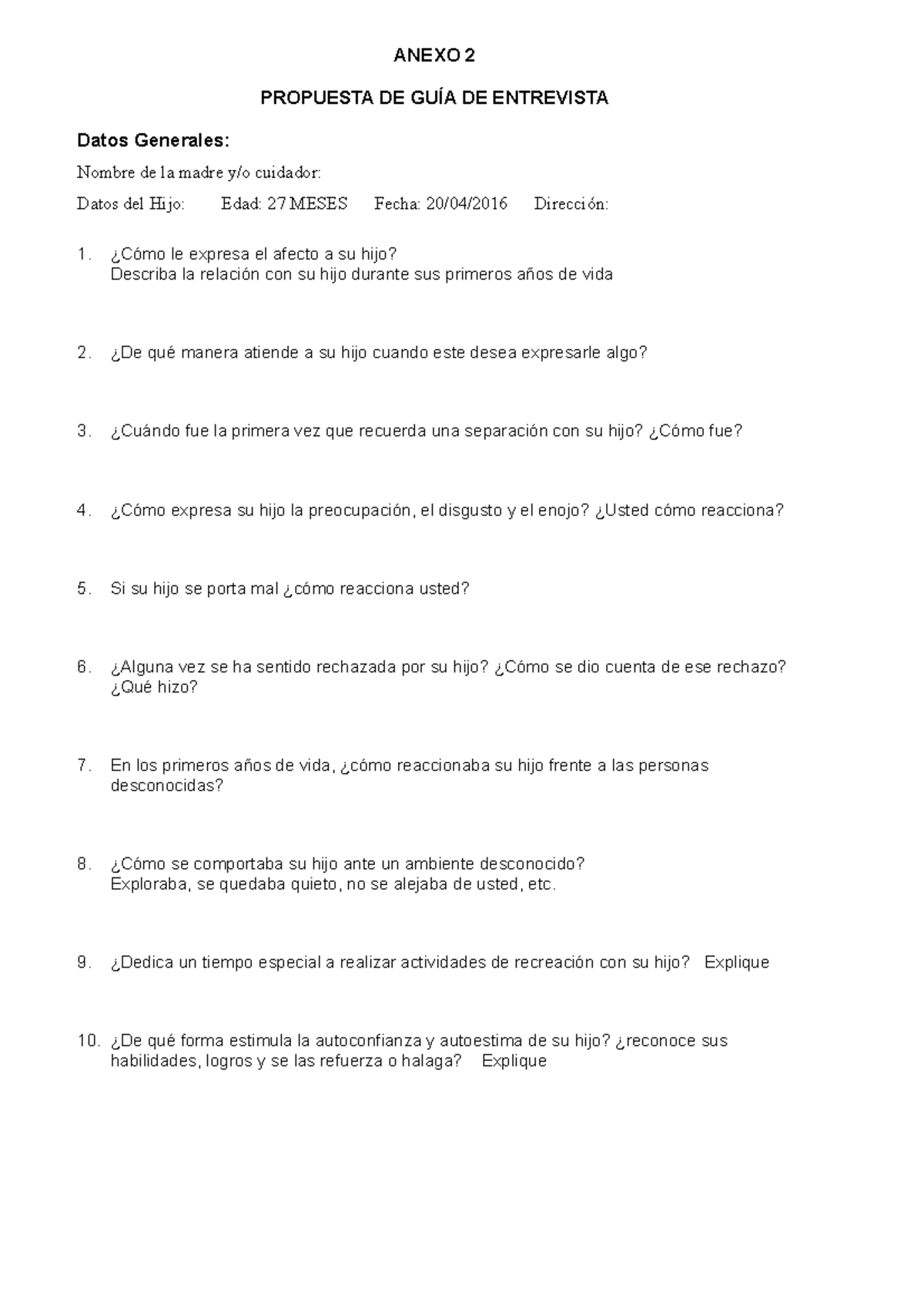 Entrevista y Ficha de observación - ANEXO 2 PROPUESTA DE GUÍA DE ...