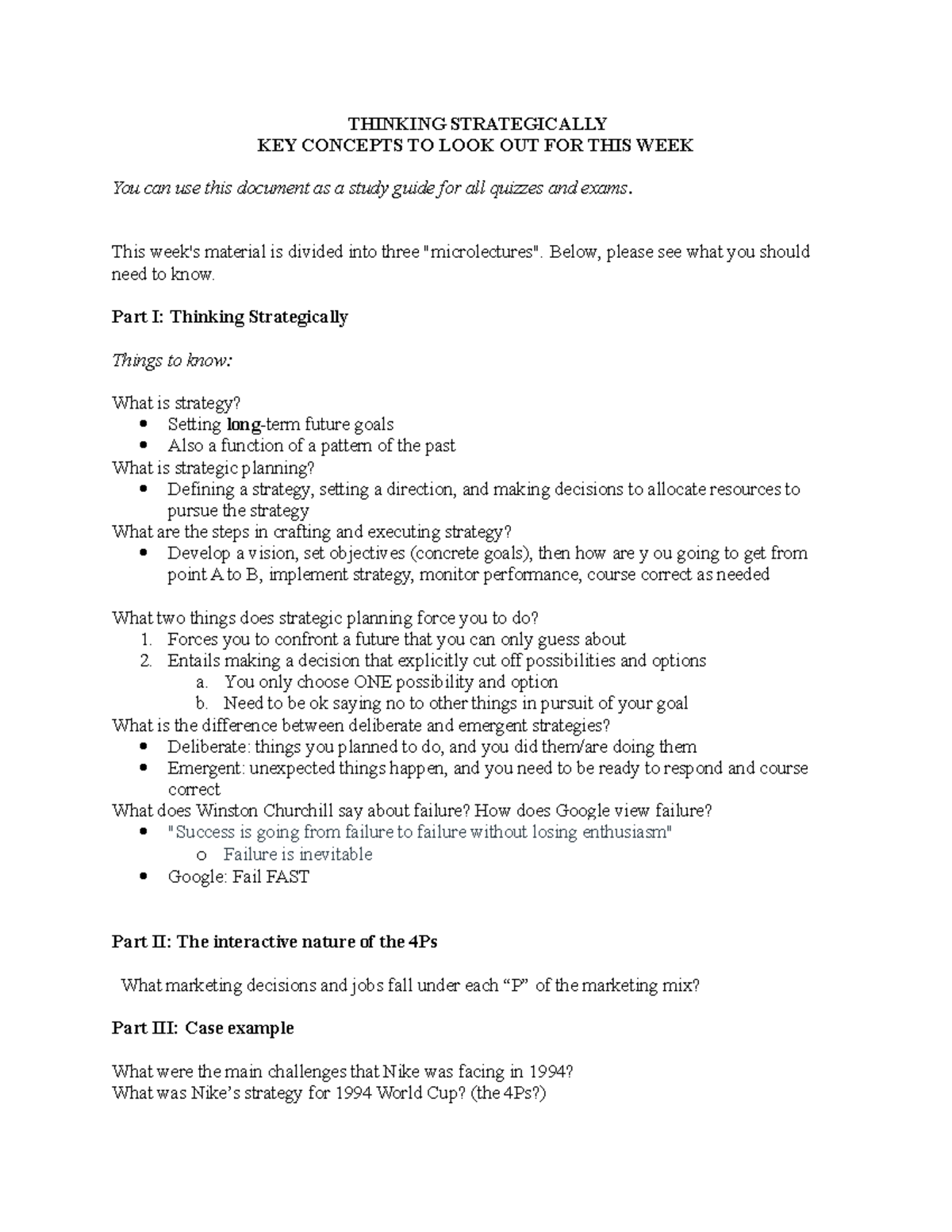 MKG480 Part 1 Notes - Key concepts pt. 1 - THINKING STRATEGICALLY KEY ...