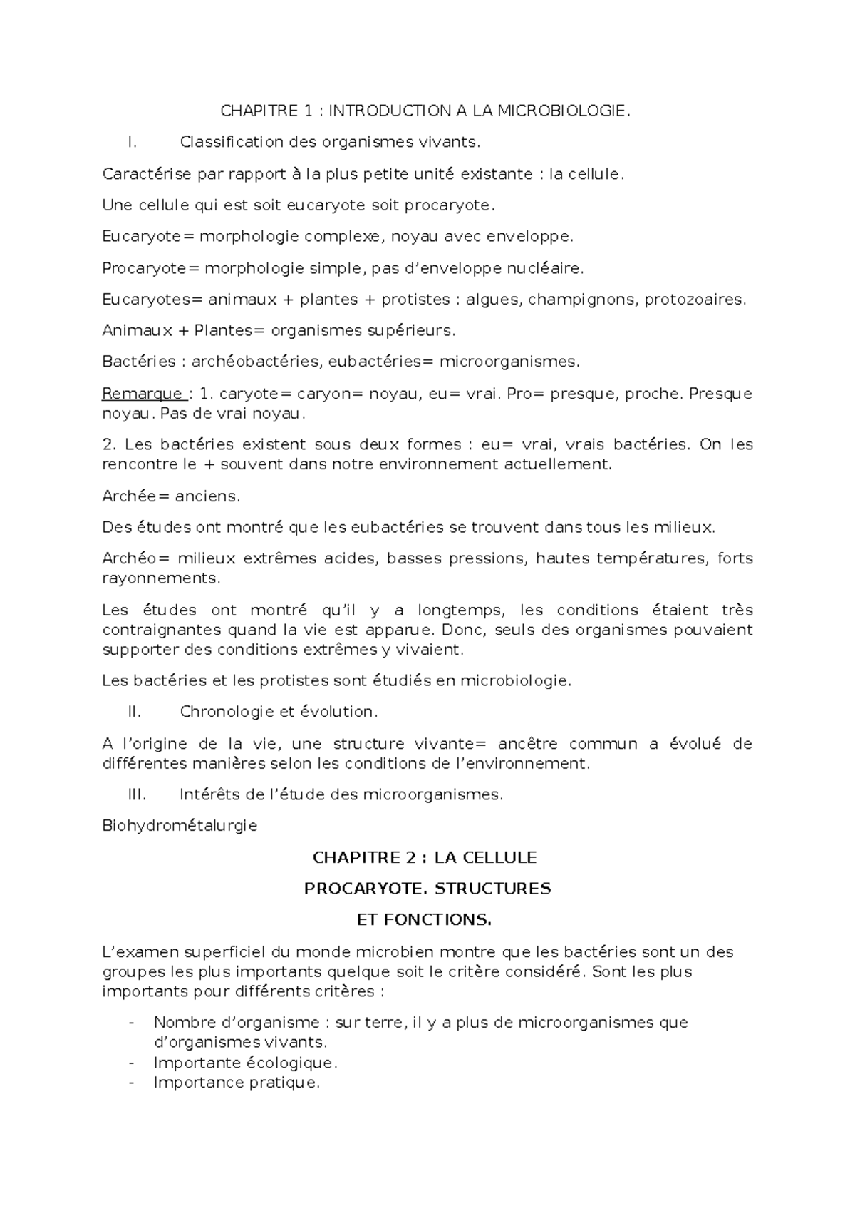 Cours 1 de Microbiologie du 4 Septembre - CHAPITRE 1 : INTRODUCTION A LA MICROBIOLOGIE. I. - Studocu