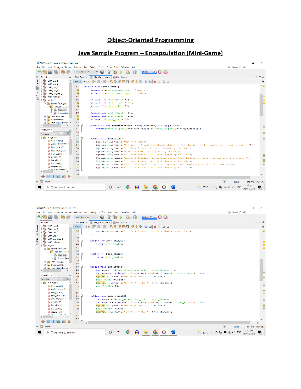 Java Sample Program Encapsulation Mini Game Object Oriented