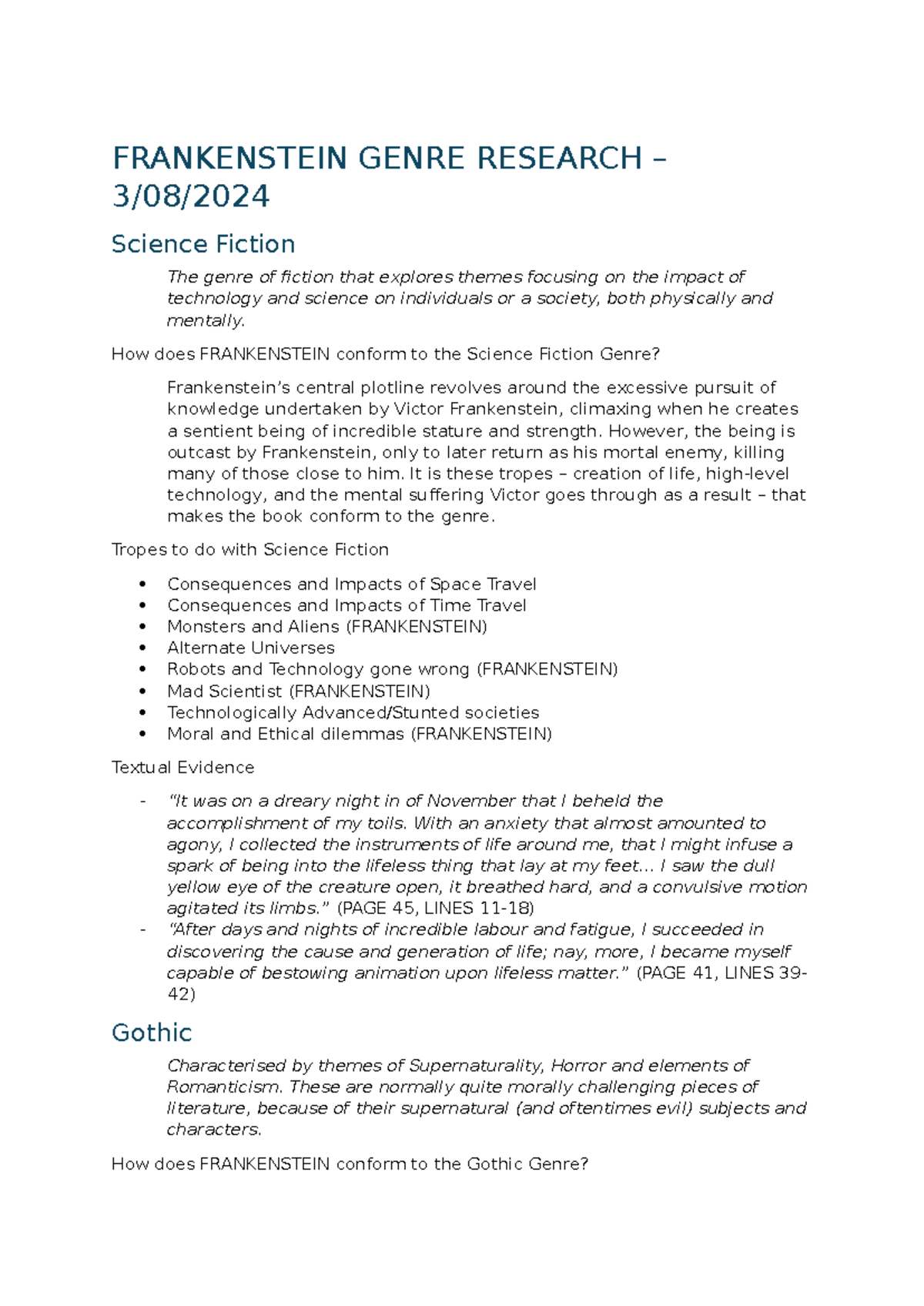 Frankenstein Genre Research - FRANKENSTEIN GENRE RESEARCH – 3/08 ...