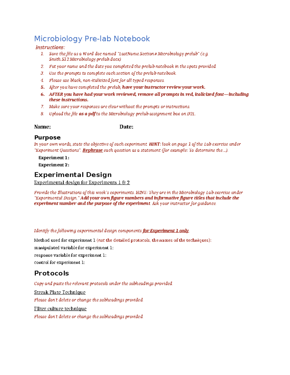 James.Section 16 - prelab notebook - Microbiology Pre-lab Notebook Instructions: 1. Save the ...