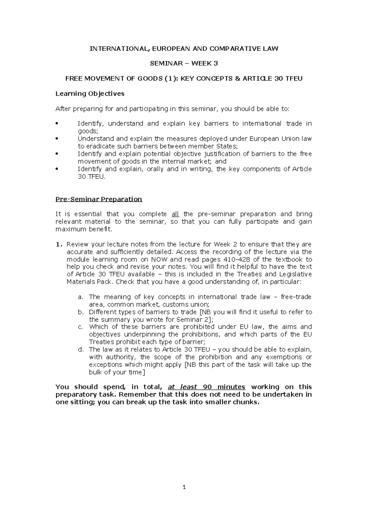 IEC Law Seminar Week 3 - FMG1 2324 - INTERNATIONAL, EUROPEAN AND ...