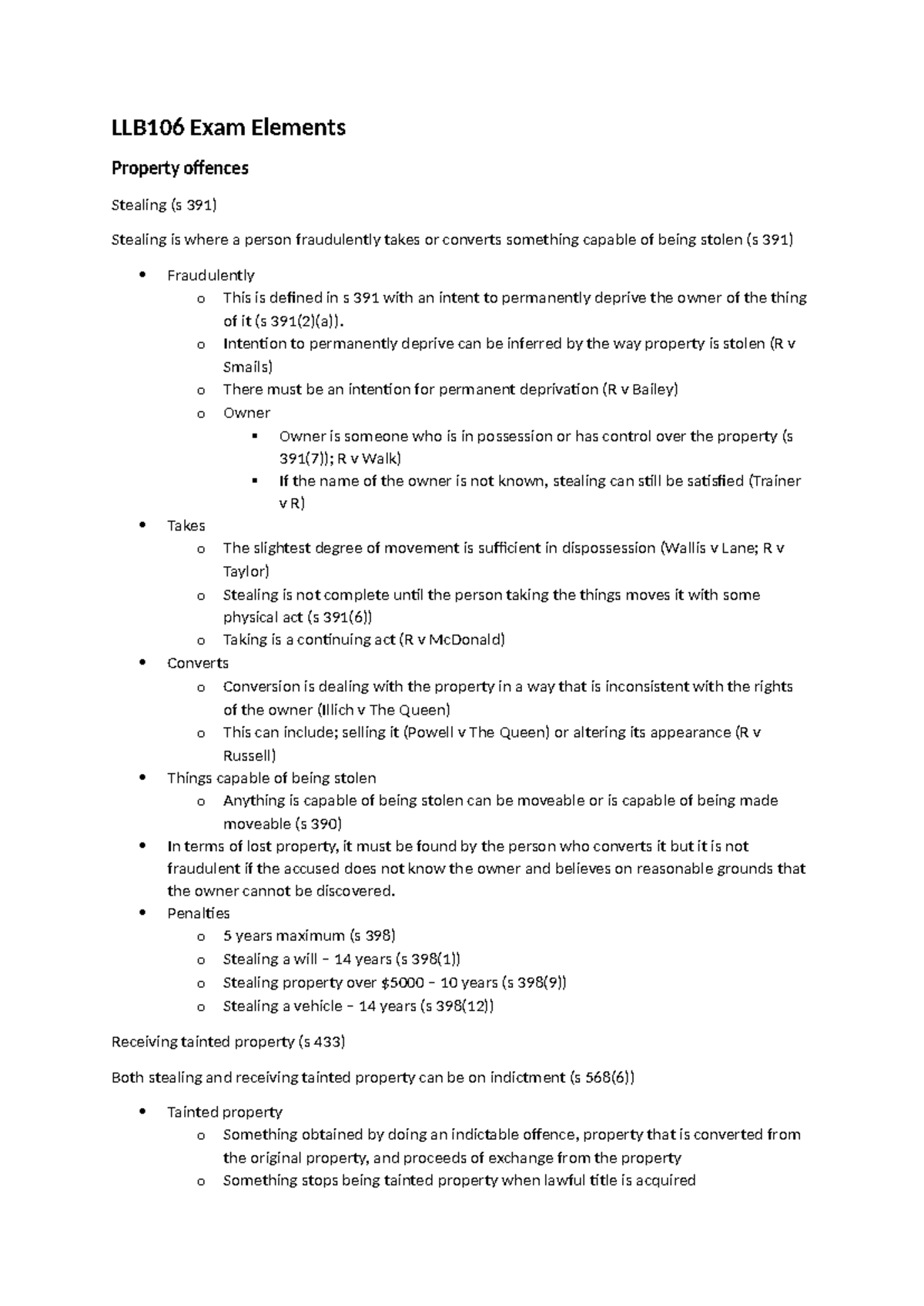 LLB106 Exam Elements - Summary Criminal Law - LLB106 Exam Elements ...