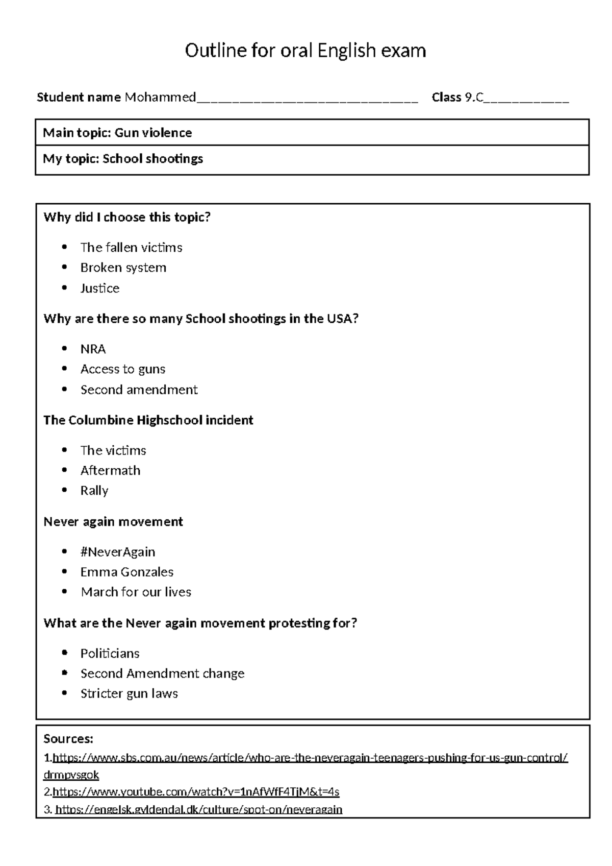 Gun controll outline - til eksamen - Outline for oral English exam ...
