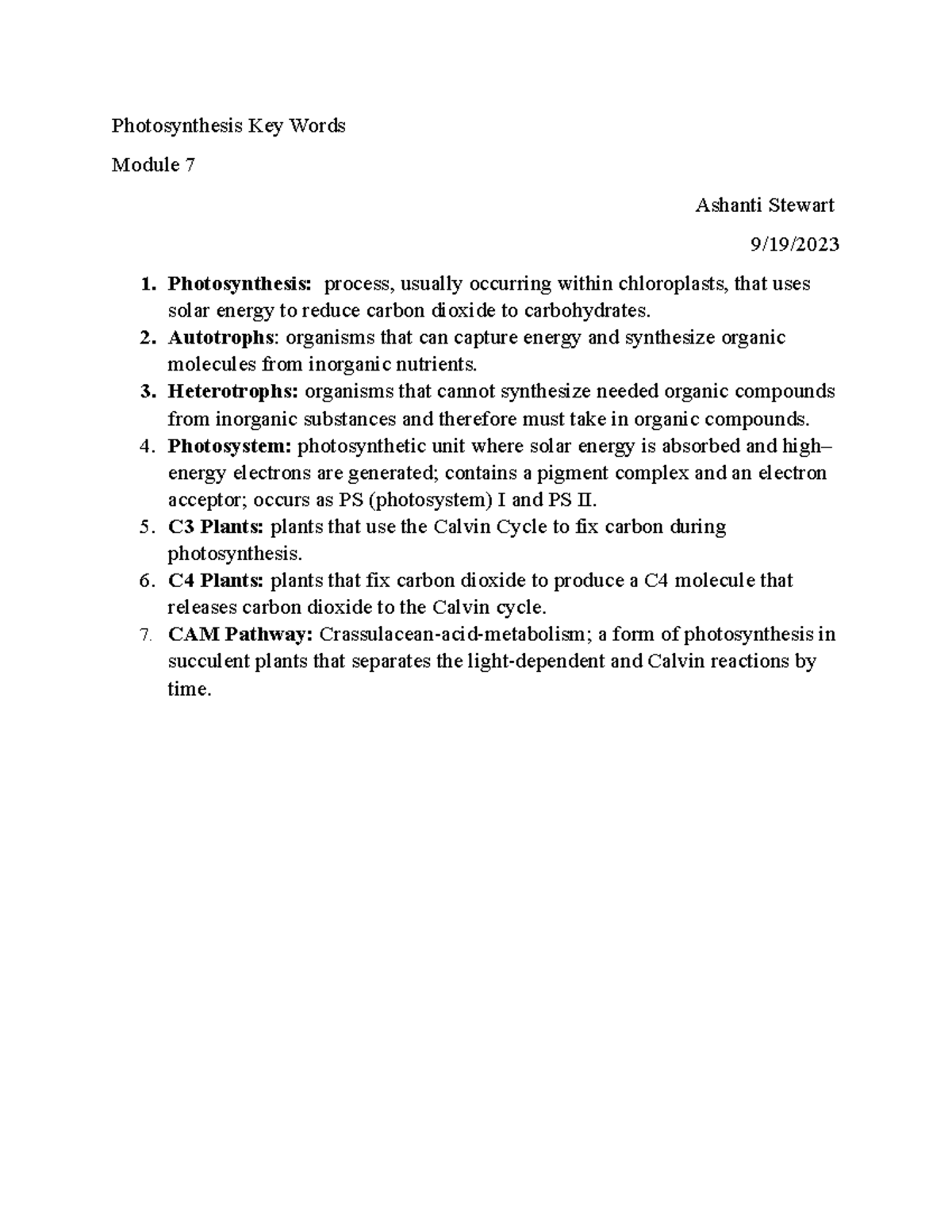Photosynthesis Key Words - Photosynthesis Key Words Module 7 Ashanti ...