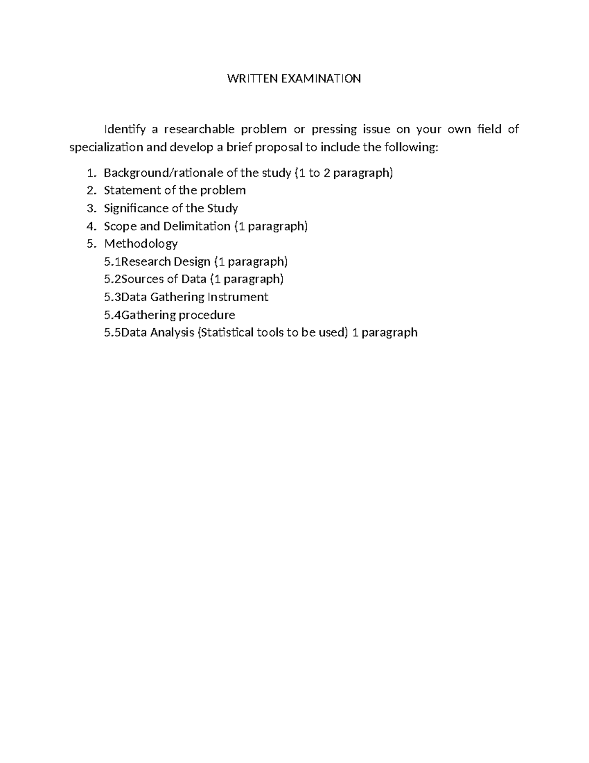 Written Examination questionnaire final - Information technology ...
