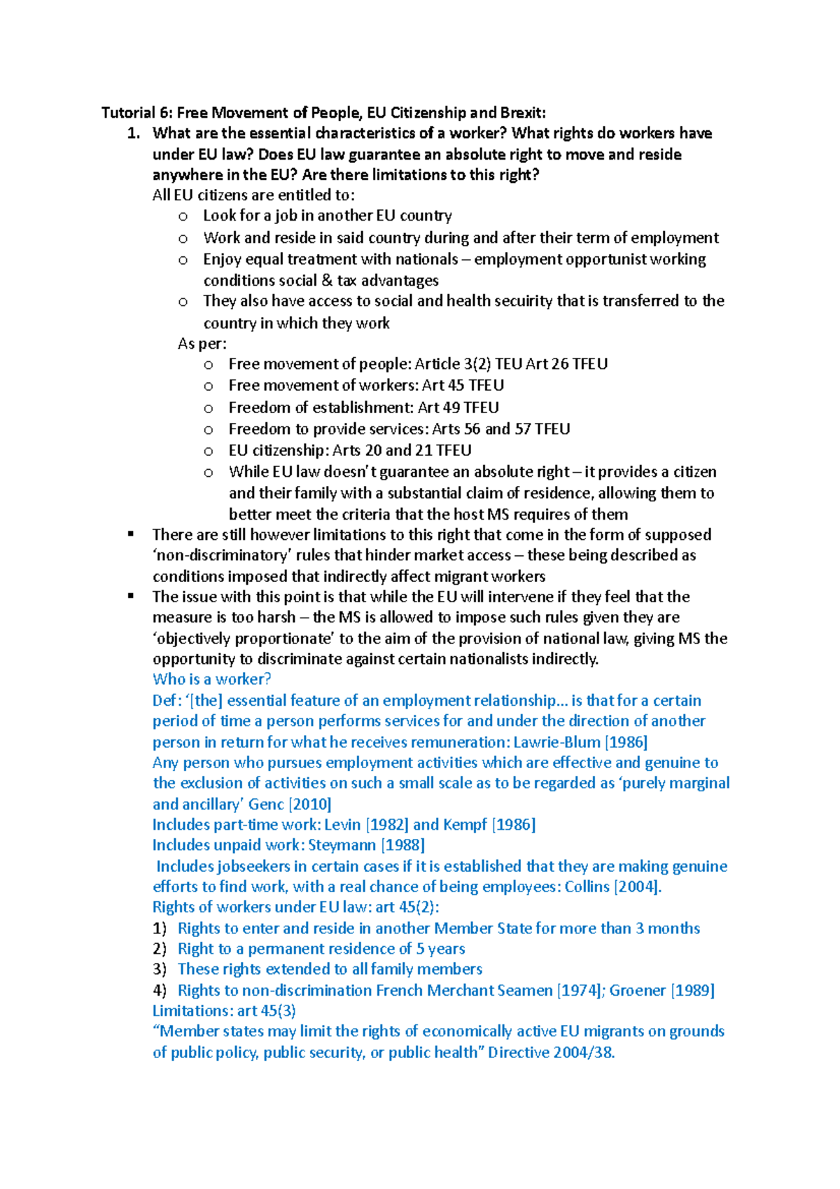 Tutorial 6 - free movement of people EU citizenship and Brexit ...