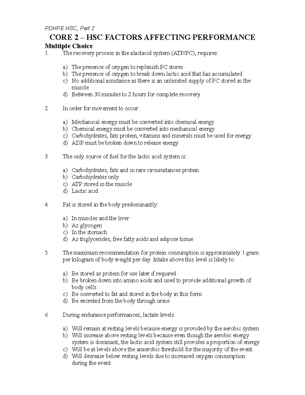 Core 2 multiple choice - pdhpe - CORE 2 – HSC FACTORS AFFECTING ...