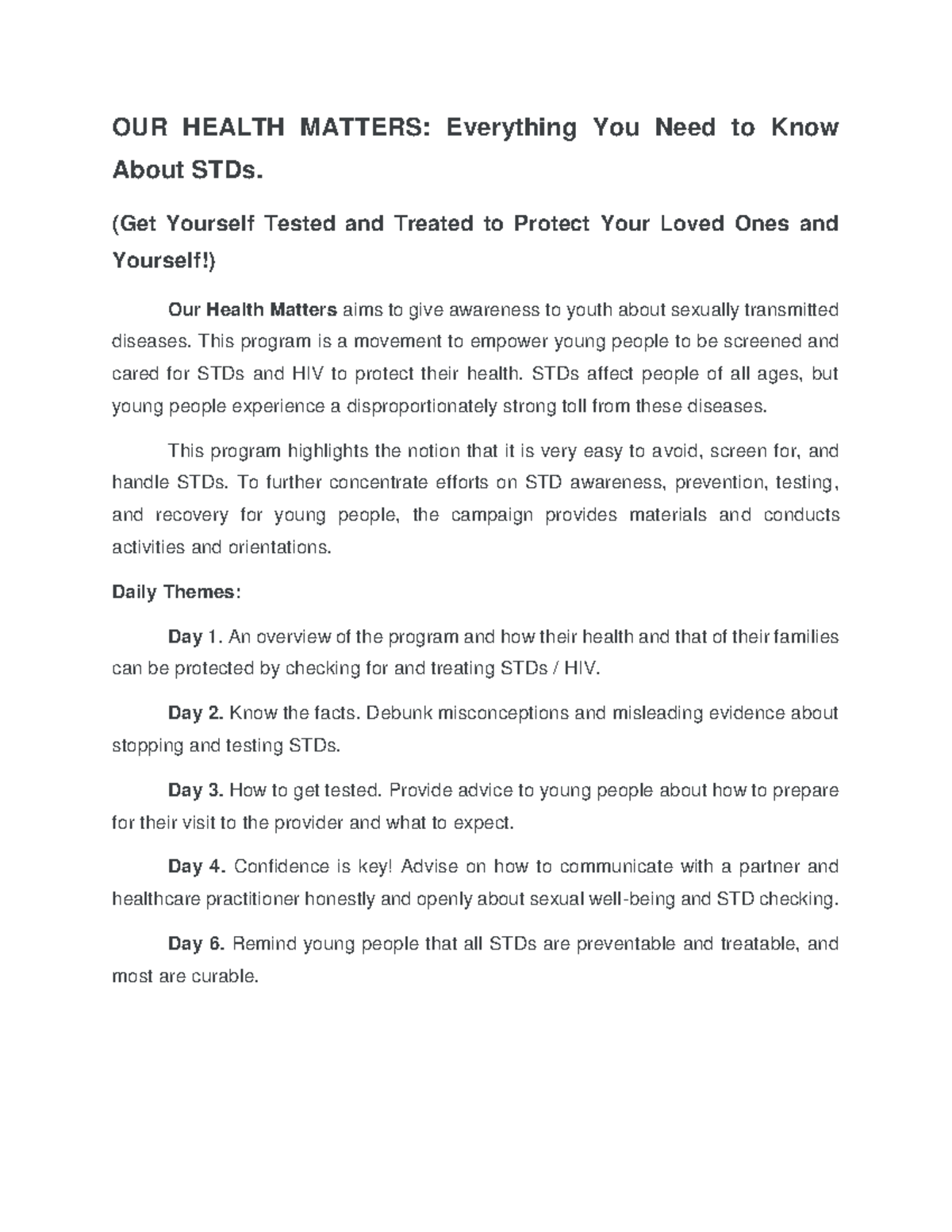 OUR Health Matters - Everything You Need to Know About STDs - OUR ...