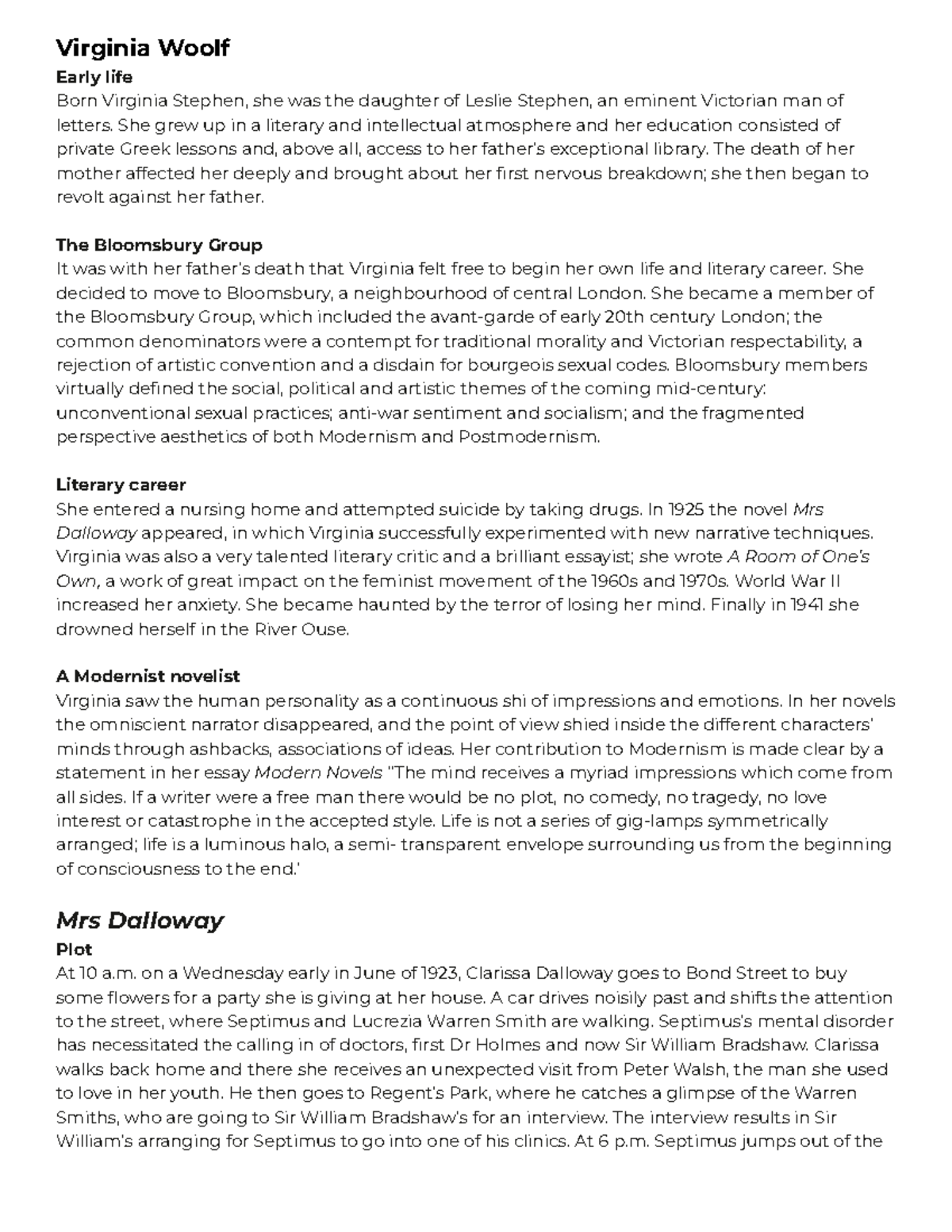 Virginia Woolf (Mrs Dalloway) - Virginia Woolf Early life Born Virginia ...