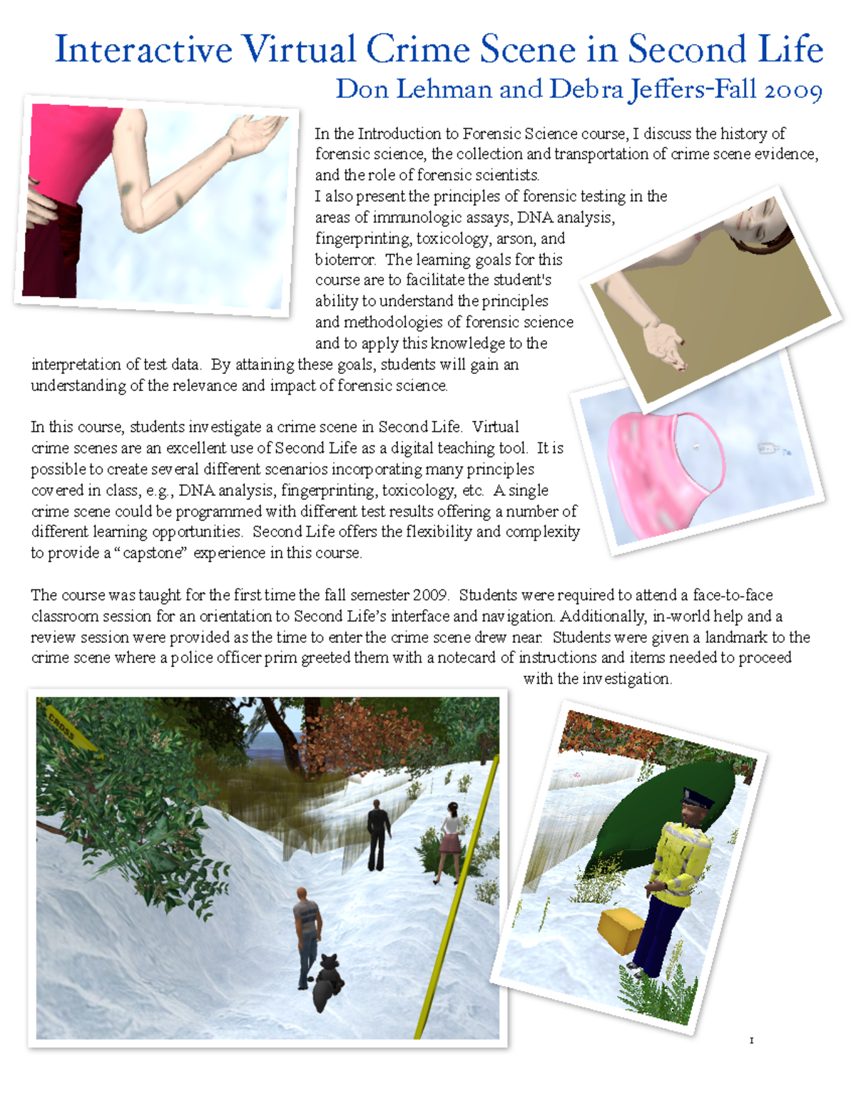 Forensics-report-fall09 - 1 Interactive Virtual Crime Scene in Second ...