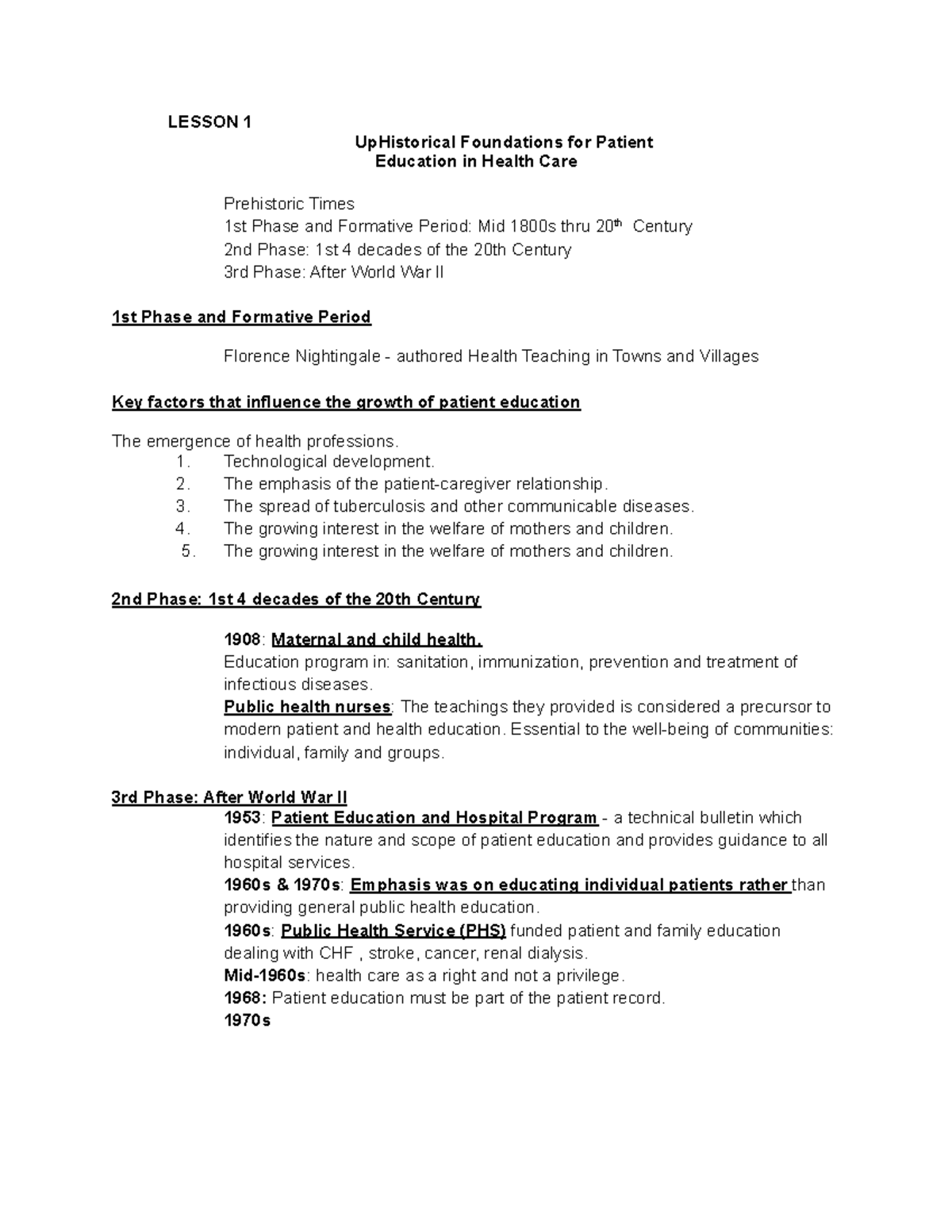 Health ED. - hopefully it could help - LESSON 1 UpHistorical ...