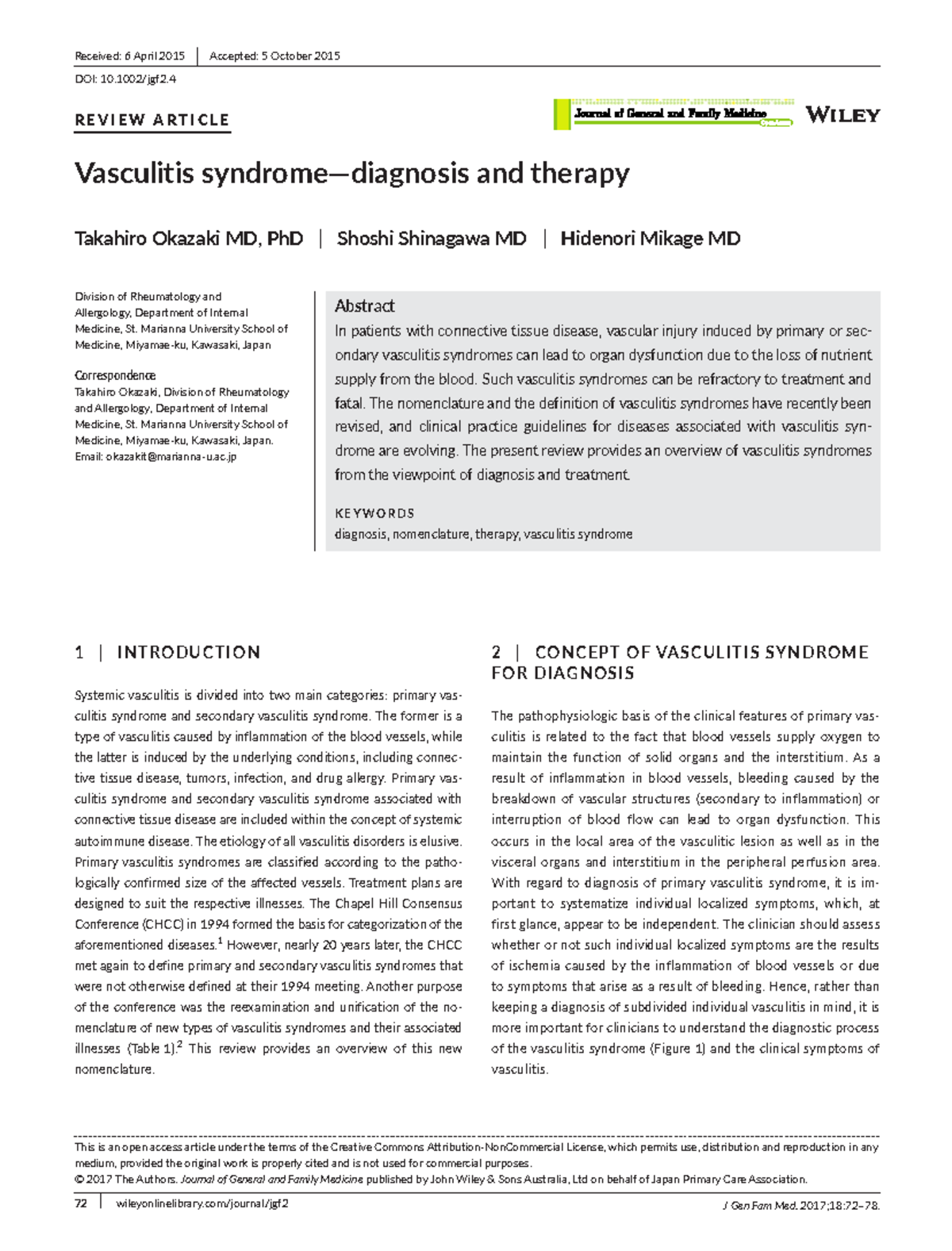 Vasculitis pdf - importante - 72 | wileyonlinelibrary/journal/jgf2 J ...