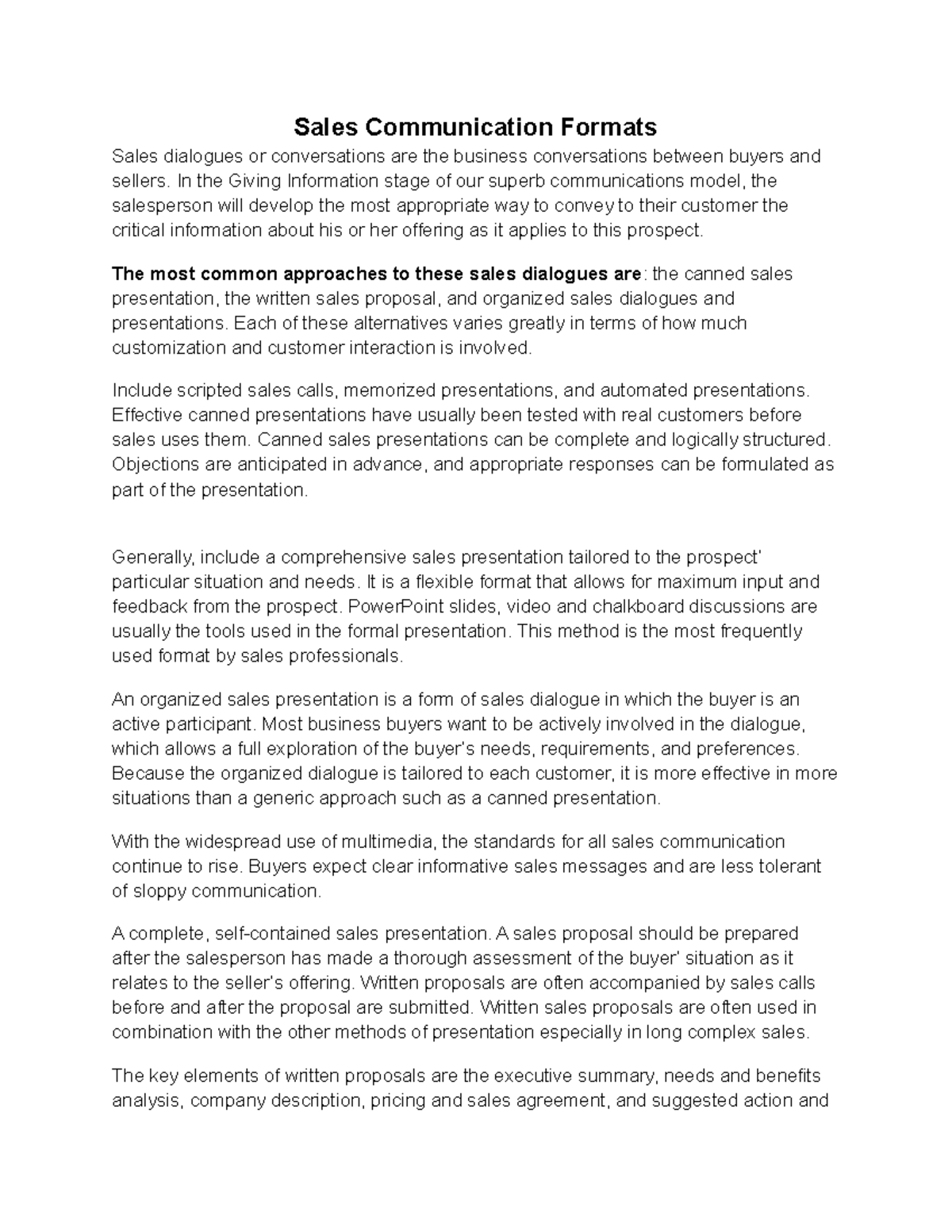 Sales Communication Formats - Sales Communication Formats Sales ...