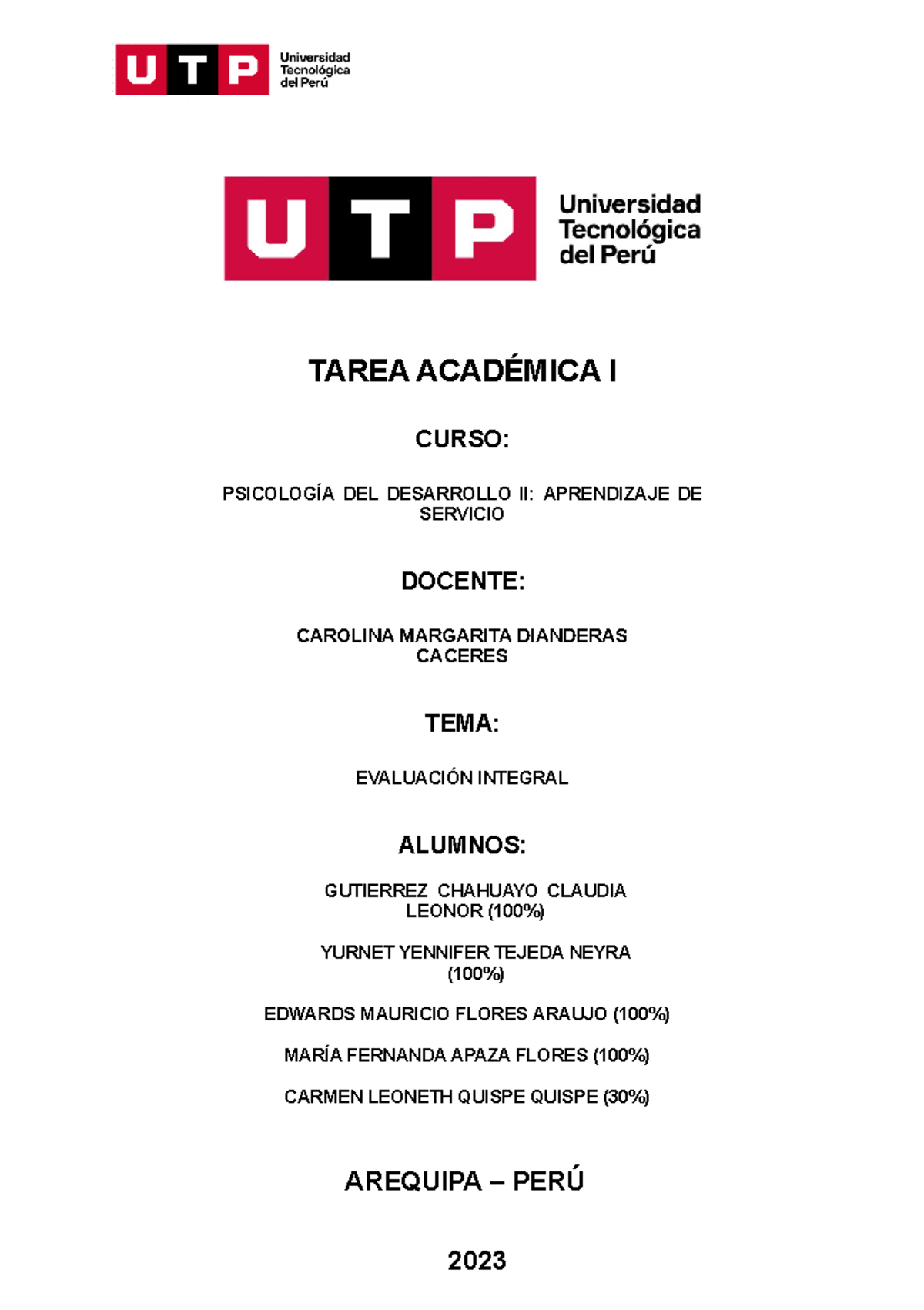 TA1 - Psicologia DEL Desarrollo 2 - TAREA ACADÉMICA I CURSO: PSICOLOGÍA DEL DESARROLLO II: - Studocu