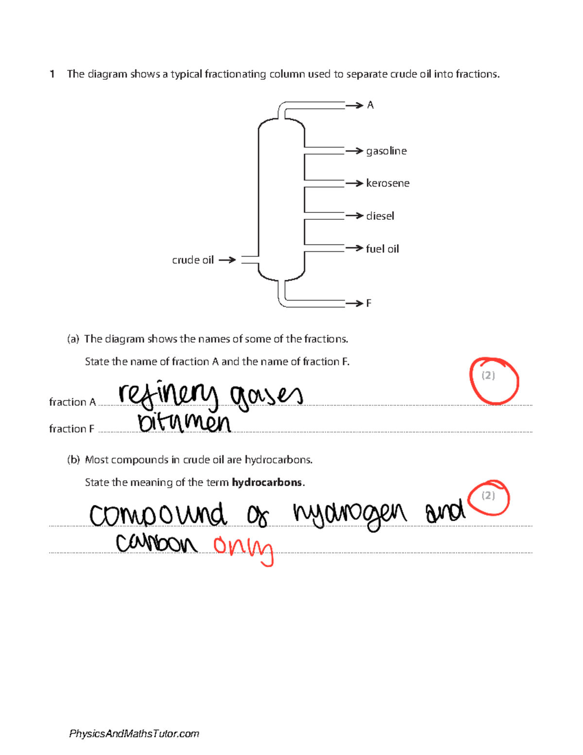Crude Oil QP - 1 The diagram shows a typical fractionating column used ...