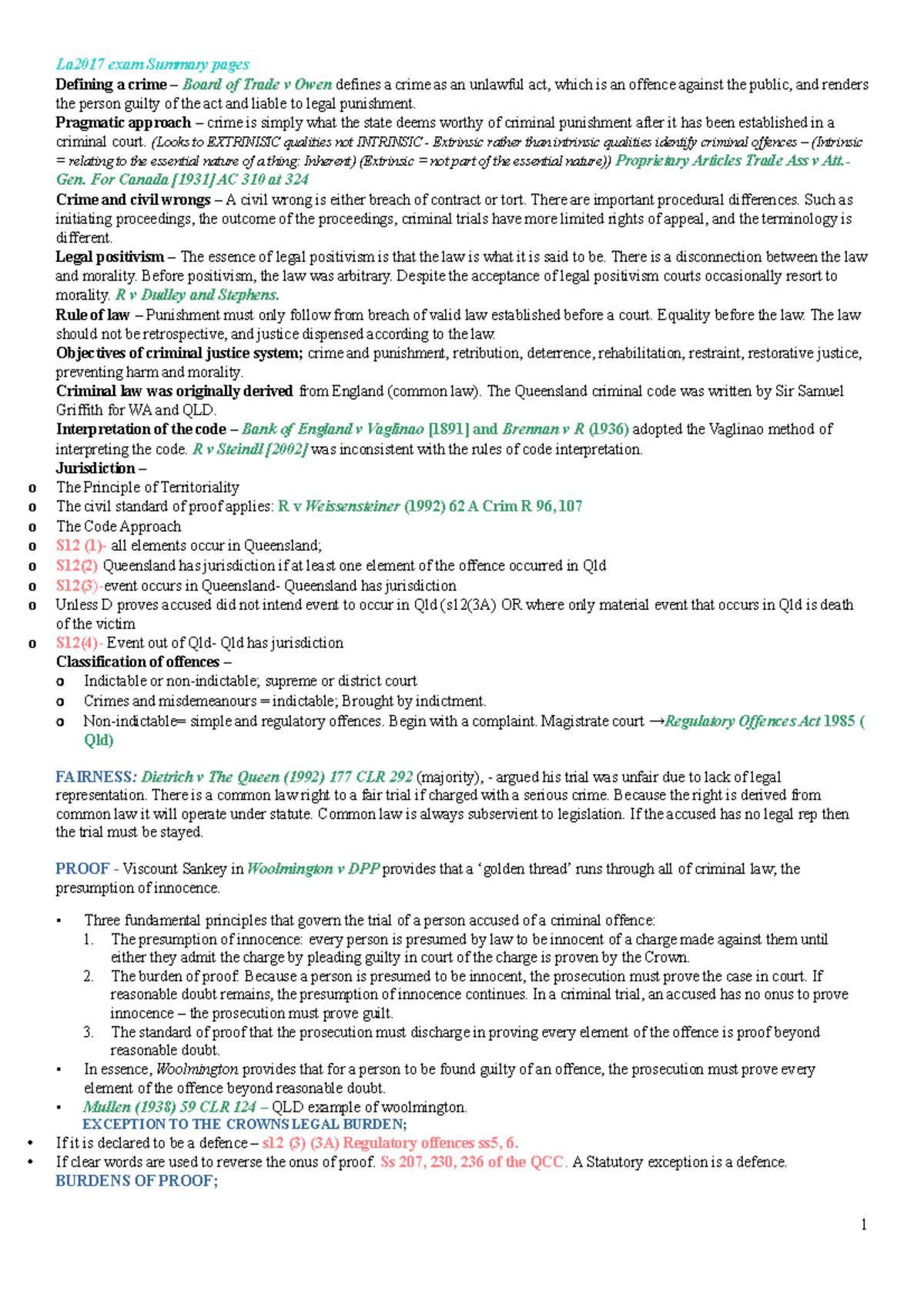 La2017 exam Summary pages - La2017 exam Summary pages Defining a crime ...